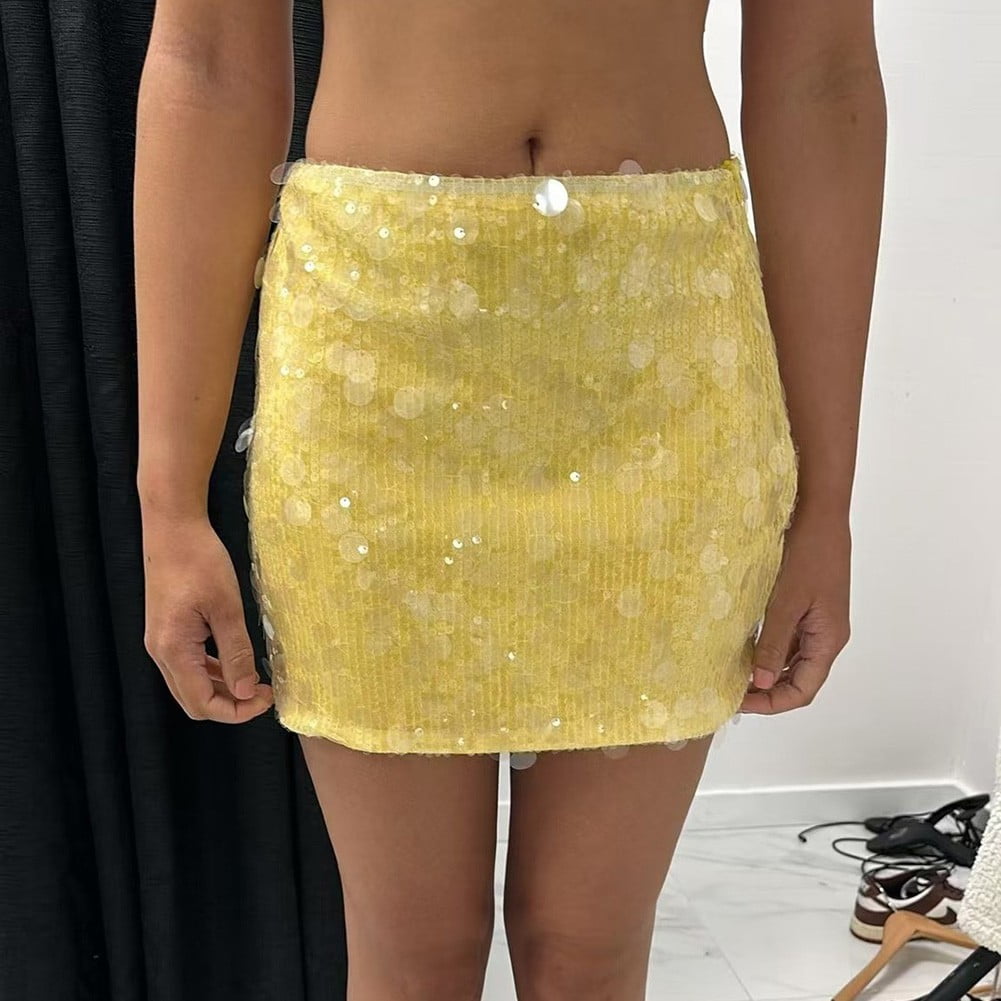 BUYISI Women Sparkle Sequin Short Skirt Glitter Mini Skirt Dance Club ...