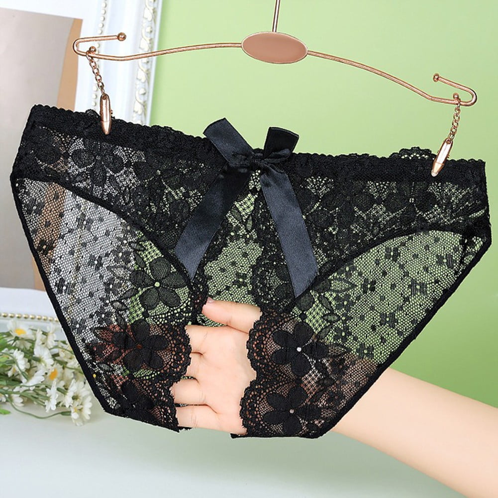 BUYISI Women's Knickers Bow Crotchless Sheer Mesh Lace Panties ...
