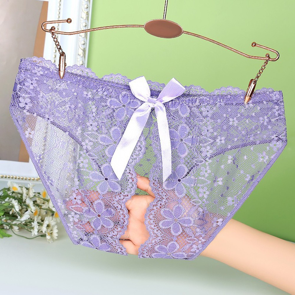 BUYISI Women's Knickers Bow Crotchless Sheer Mesh Lace Panties ...
