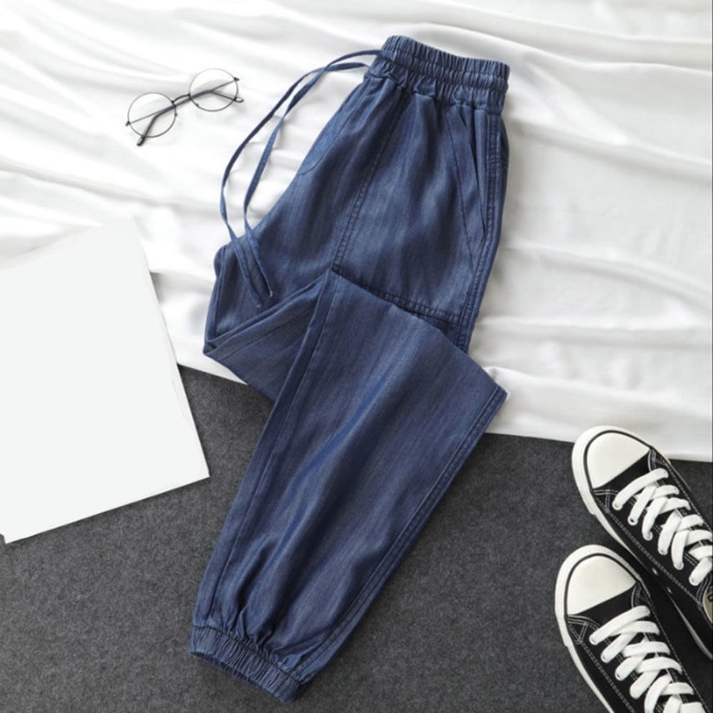 BUYISI Womens Elastic Waist Ice Silk Drawstring Loose Casual Summer ...