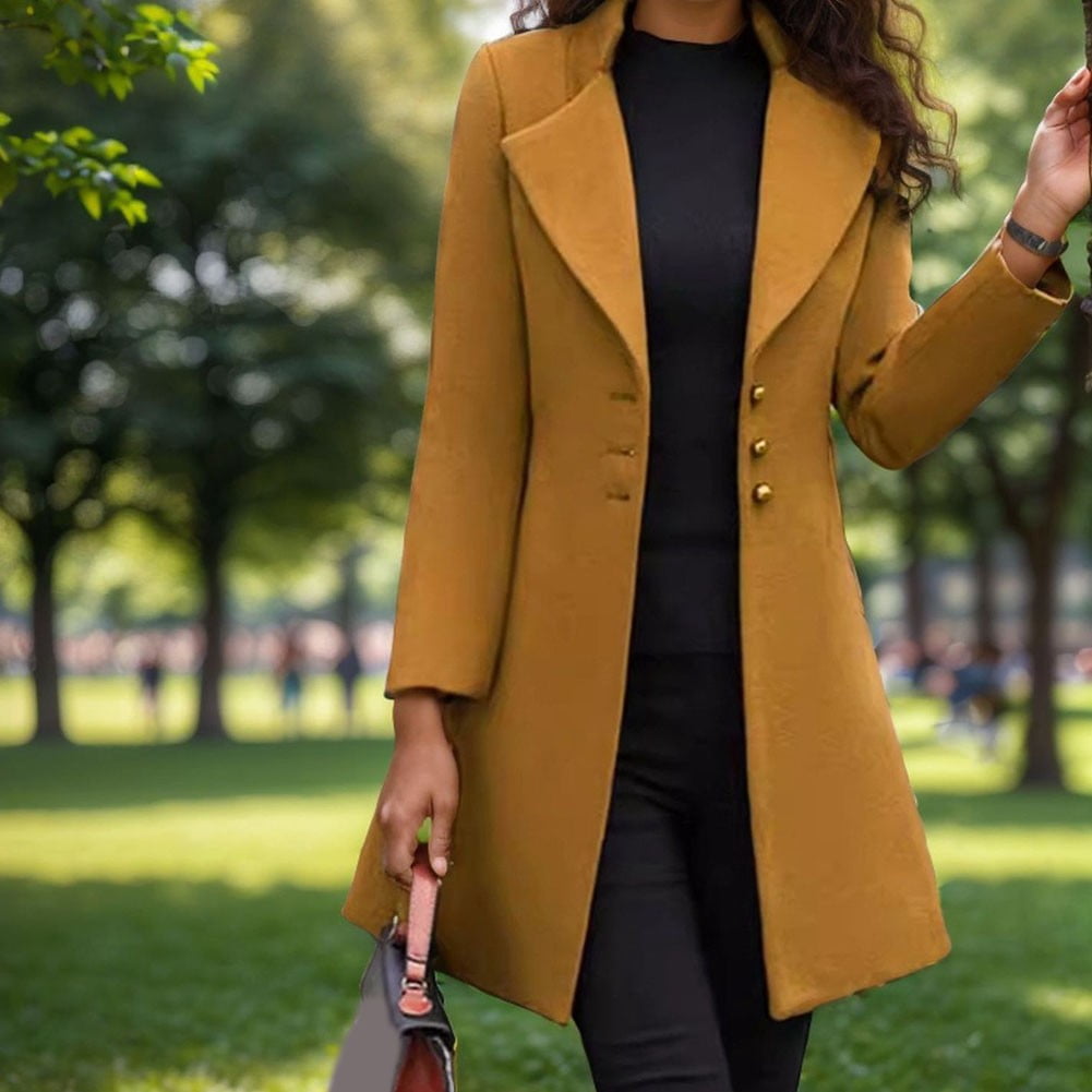 BUYISI Womens Jacket Slim Fit MidLength Woolen Overcoat Button ...