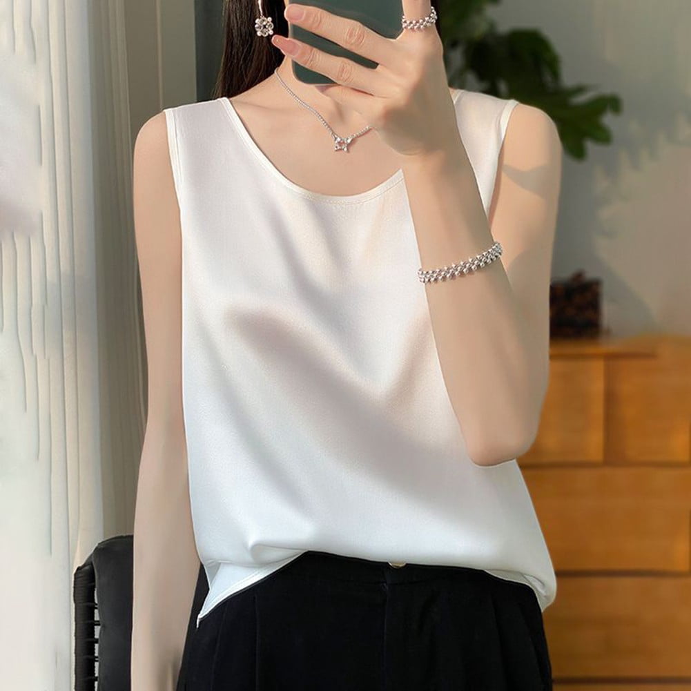 BUYISI Womens New Fashion Silk Thin Short Sleeve T Shirt Tops Solid ...