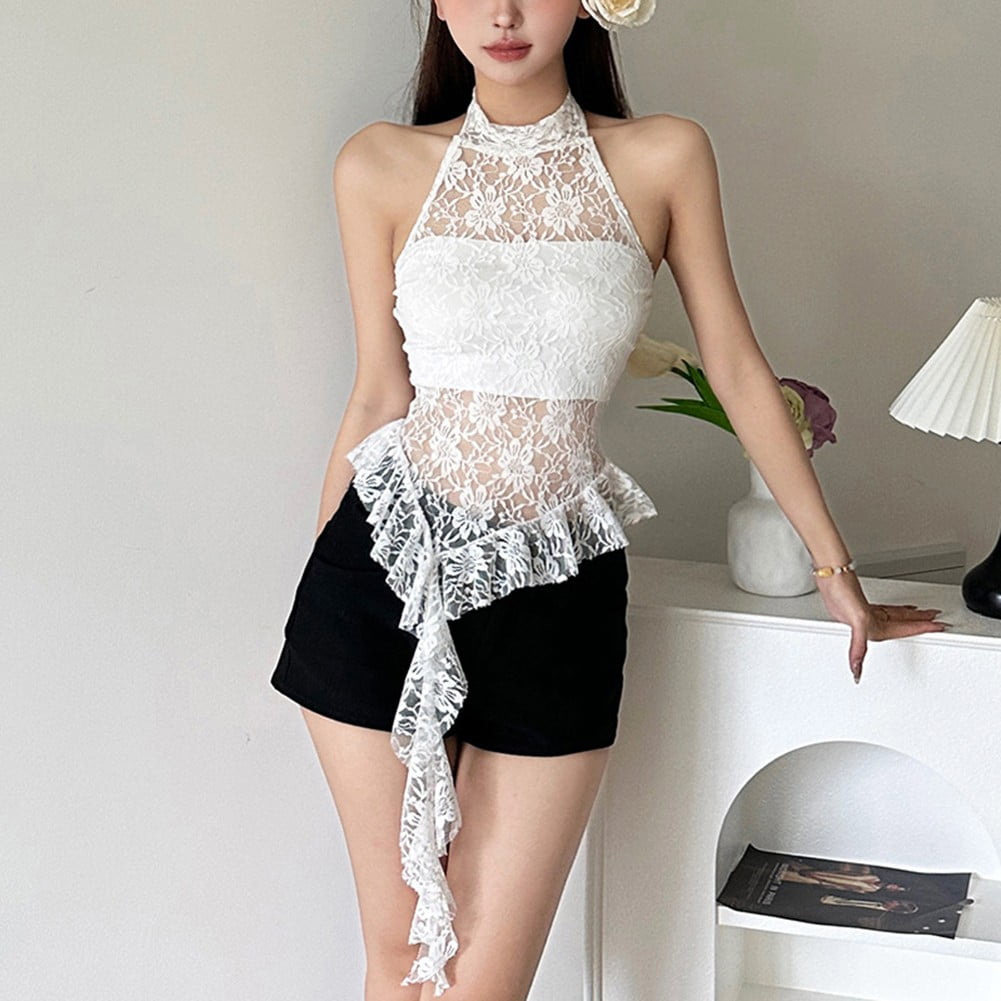 BUYISI Womens Y2K Aesthetic Suspender Backless See Through Lace ...