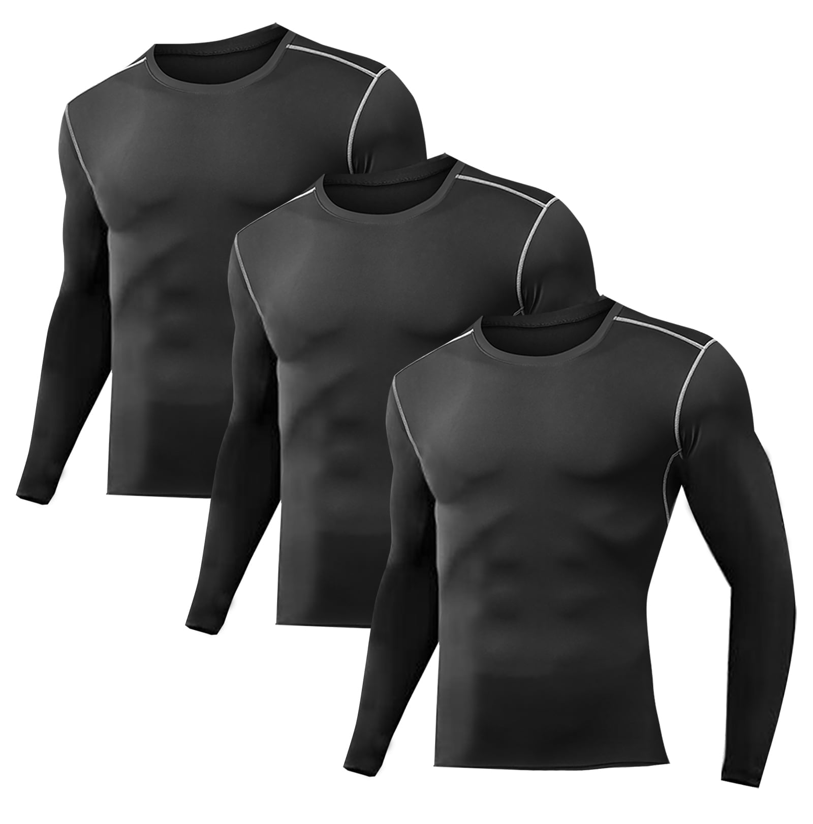BUYJYA 3 Pack Men's Athletic Shirts Workout Long Sleeve Cool Dry Base ...