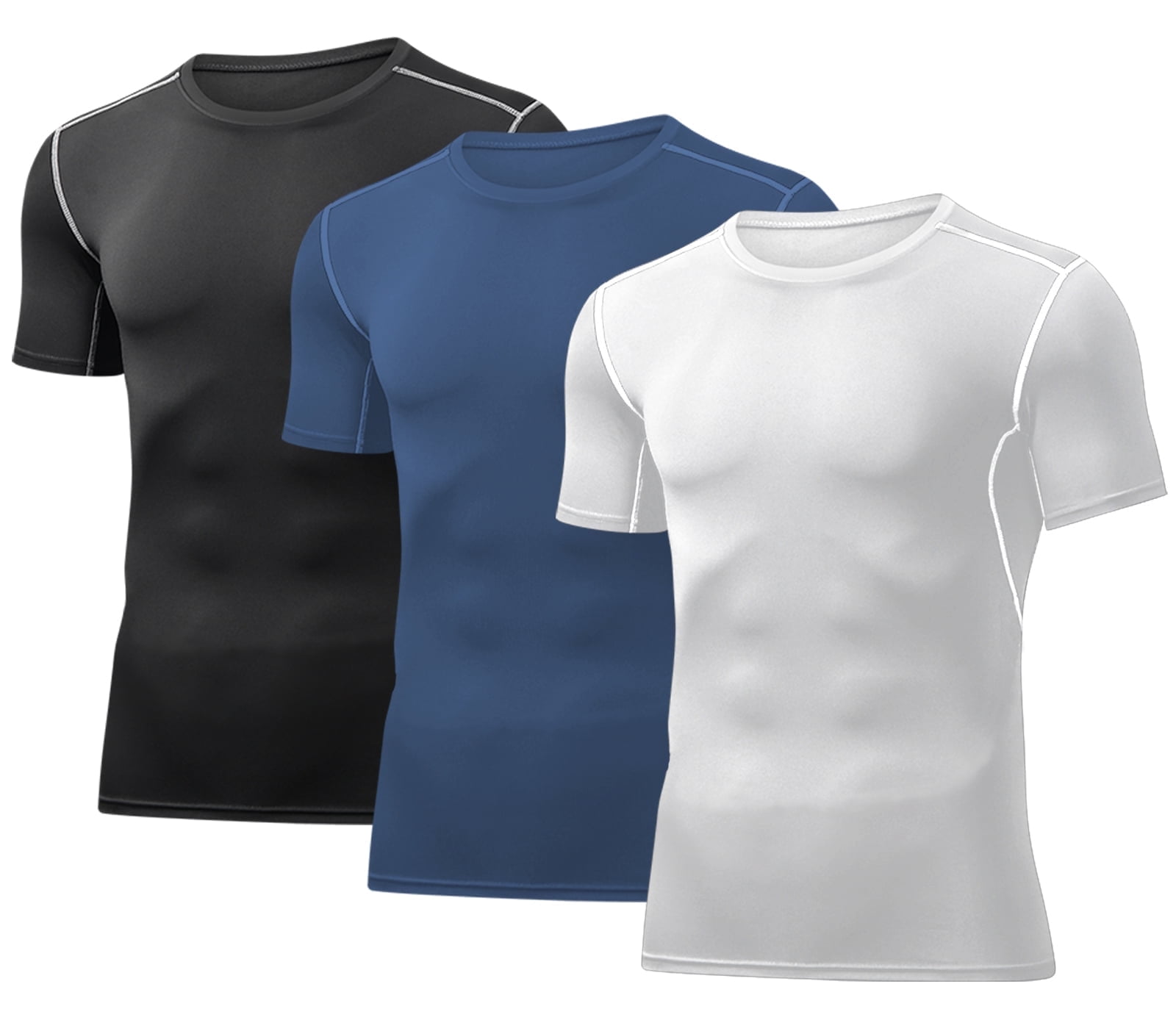 BUYJYA 3 Pack Men's Athletic Shirts Workout Short Sleeve Cool Dry Base ...