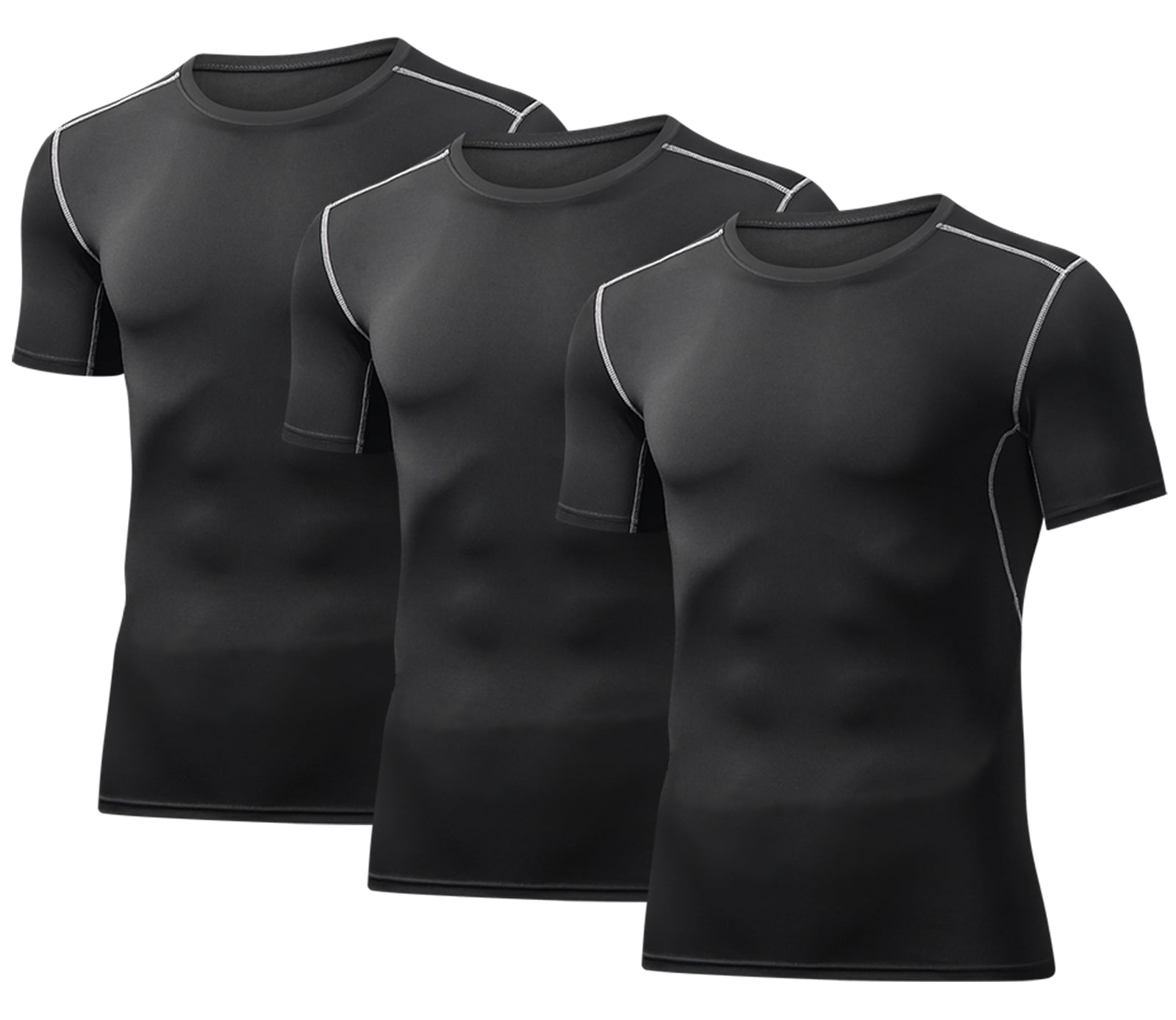 BUYJYA 3 Pack Men's Athletic Compression Shirts Workout Short Sleeve ...