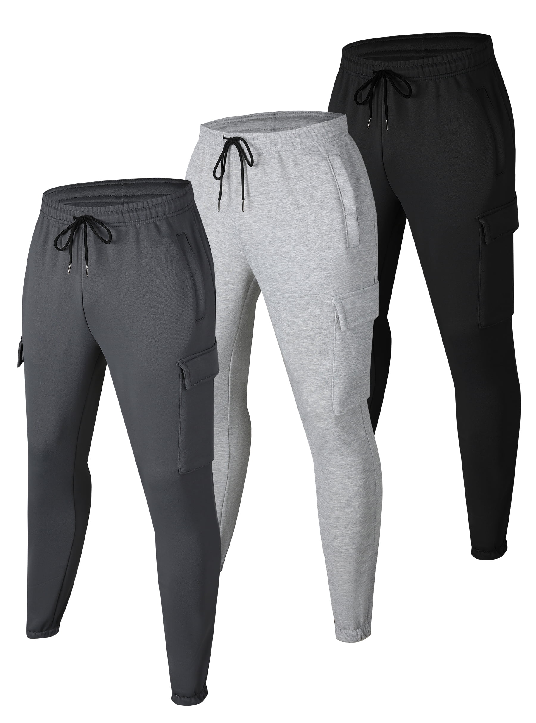 BUYJYA 3 Piece Men's Cargo Sweatpants Casual Jogging Workout Pants with ...