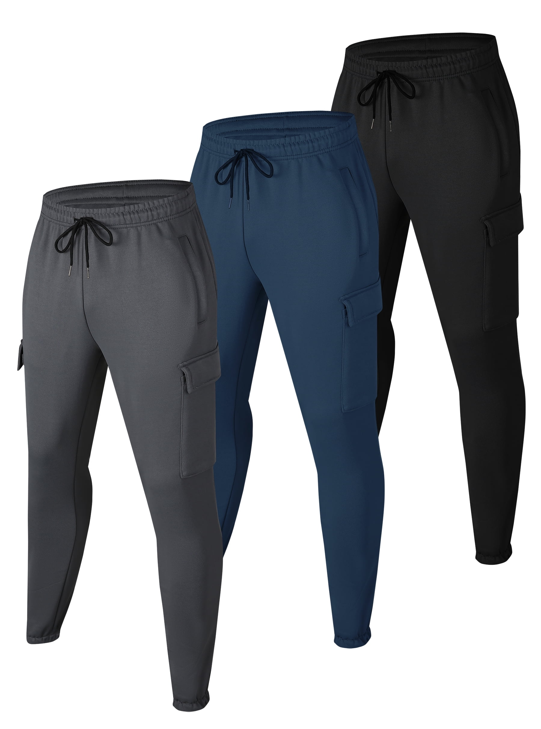 BUYJYA 3 Piece Men's Cargo Sweatpants Casual Jogging Workout Pants with ...