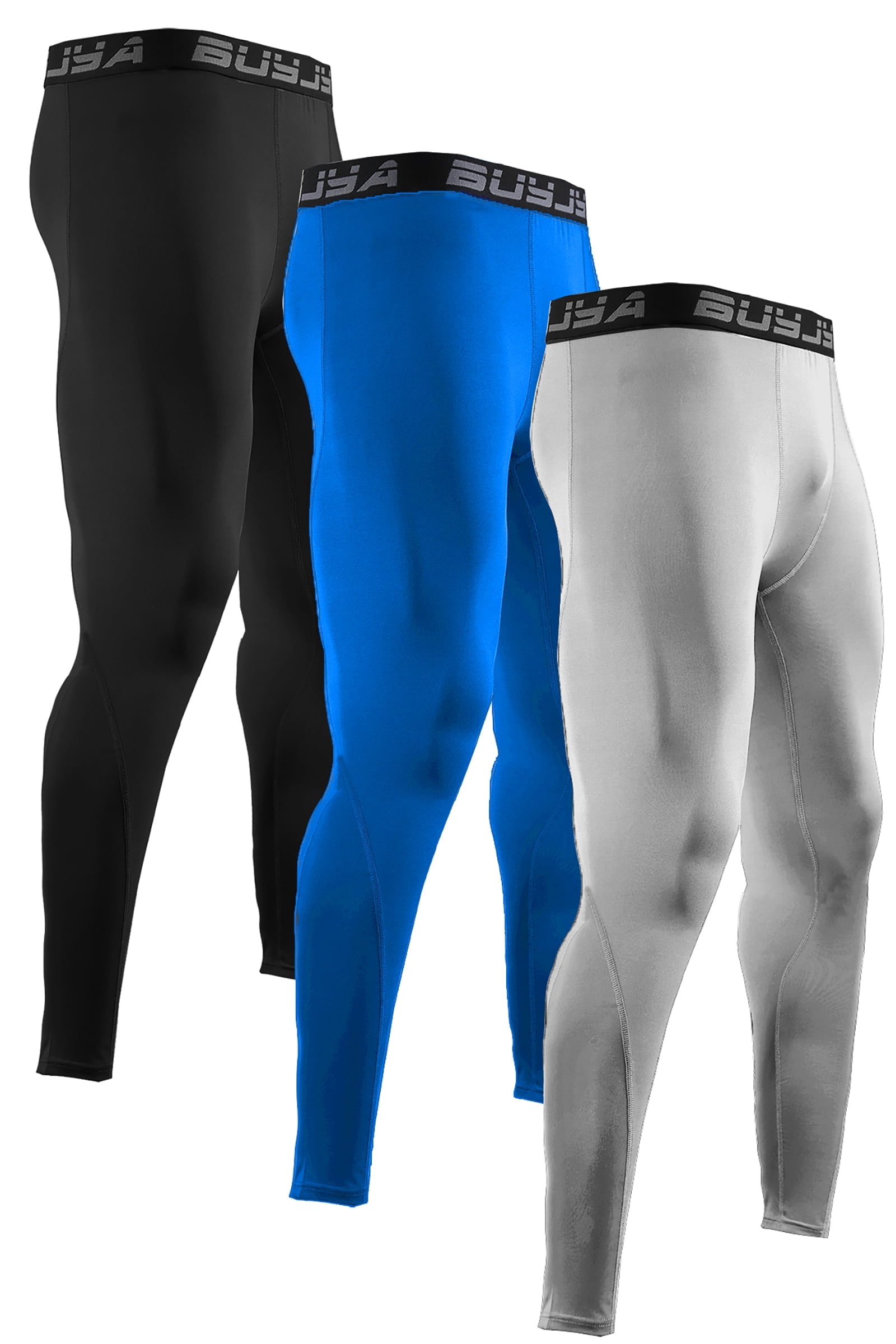 BUYJYA Men's 3Pack Compression Pants, Gym Tights, Breathable Leggings ...