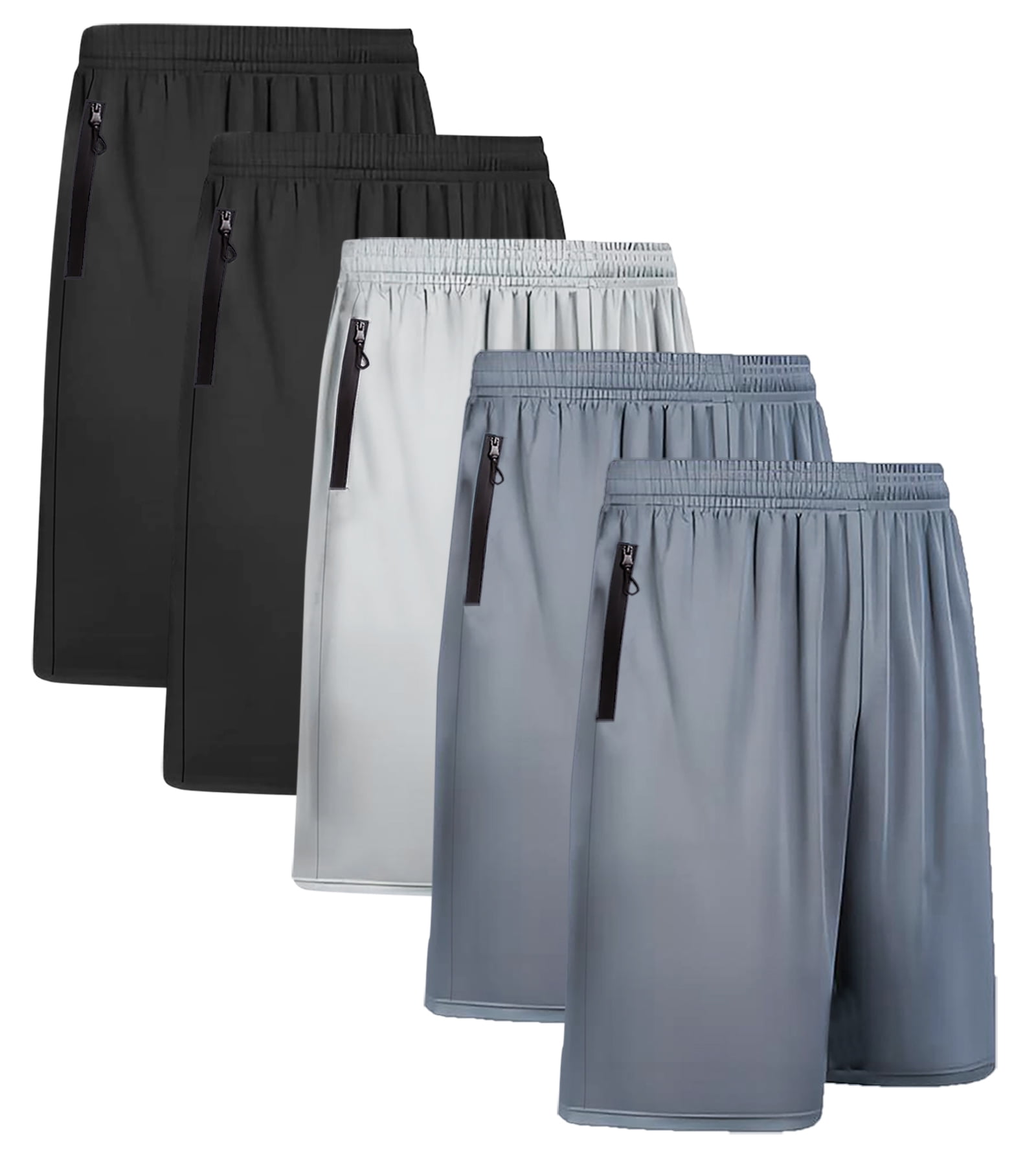 BUYJYA Men's 5 Piece Mesh Athletic Shorts Set, Zipper Pockets ...