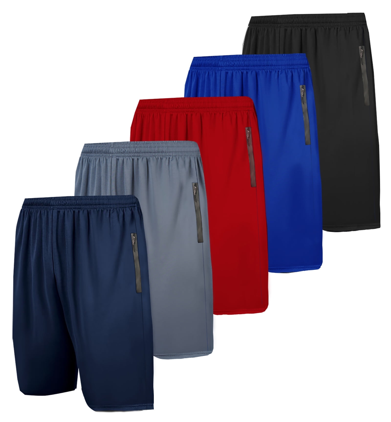 BUYJYA Men's 5-Piece Mesh Athletic Shorts Set with Zipper Pockets for ...