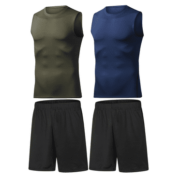 3Pack Men's Workout Set Gym Clothes Active Shorts Shirt Set for Running ...