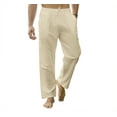 BUYJYA Men's Drawstring Linen Pants Casual Yoga Wedding Beach Loose Fit ...