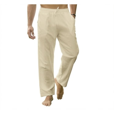 Bellella Mens Cotton Linen Loose Fitting Casual Pants Lightweight ...