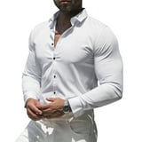 BUYJYA Men's Muscle Dress Shirts Casual Button Down Long Sleeve Elasticity Athletic Fit Wrinkle ...