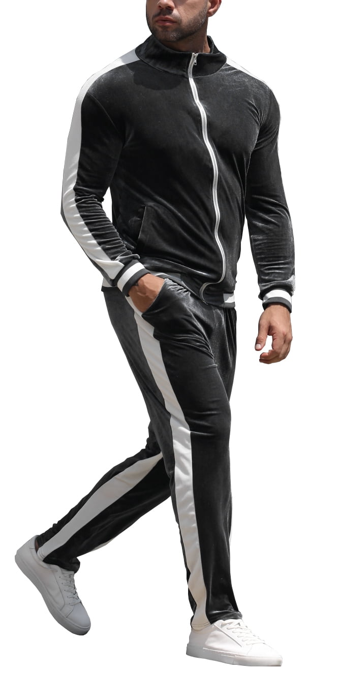 BUYJYA Men's Velour Tracksuit Set Velvet Sweatsuit Jogging Suits Full ...