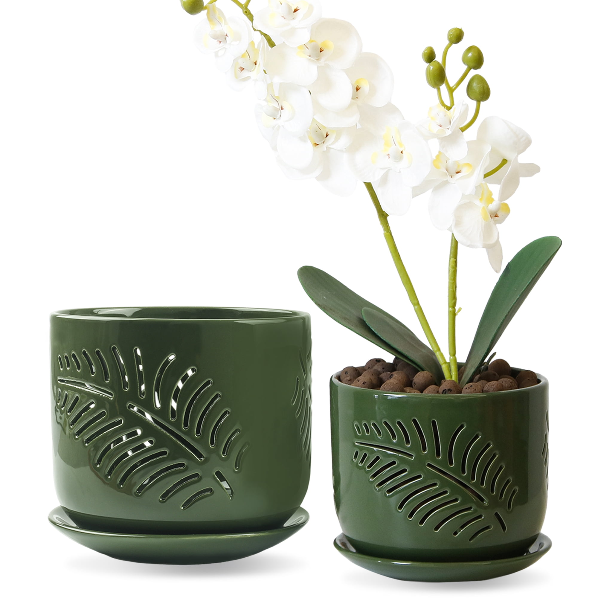 BUYMAX Indoor Small Flower Planter, 5+6 Inch Ceramic Orchid Pots with ...