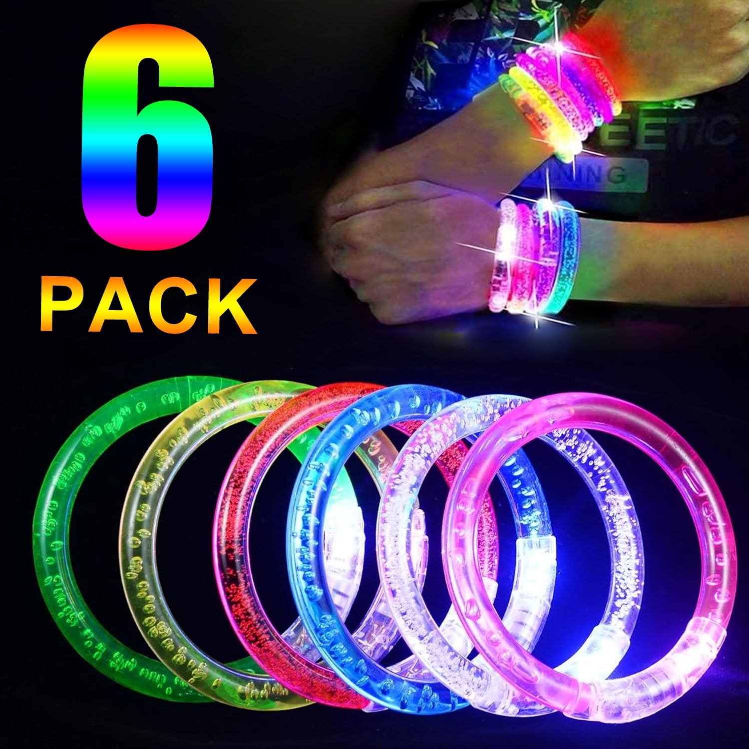BUYWON 6-Pack Glow Sticks Bracelets Christmas Party Favors, LED ...