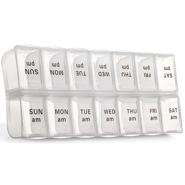 Buywon Weekly Pill Organizer, 14 Compartments Compact Pill Travel Case ...