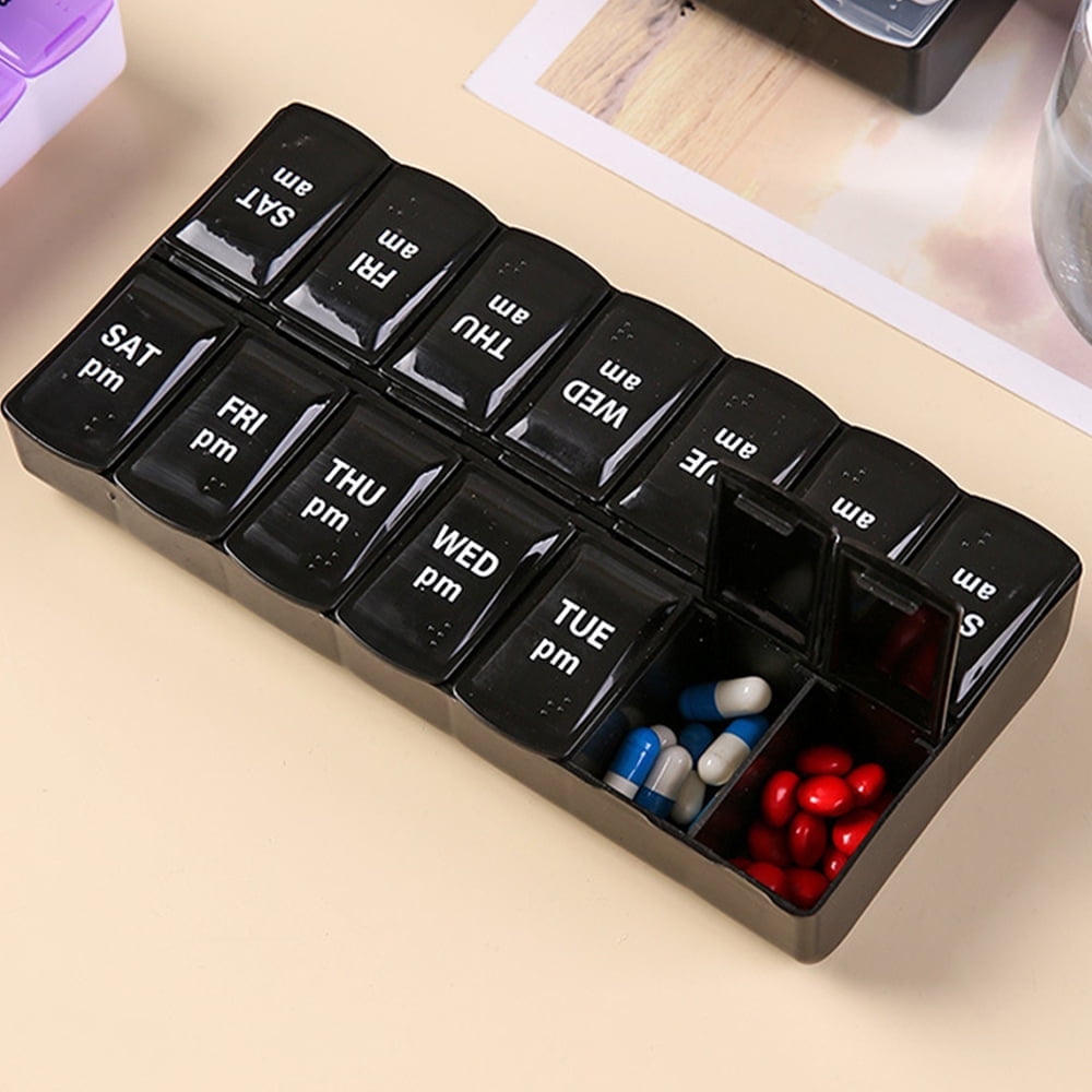BUYWON Weekly Pill Organizer, 14 Compartments Compact Pill Travel Case ...