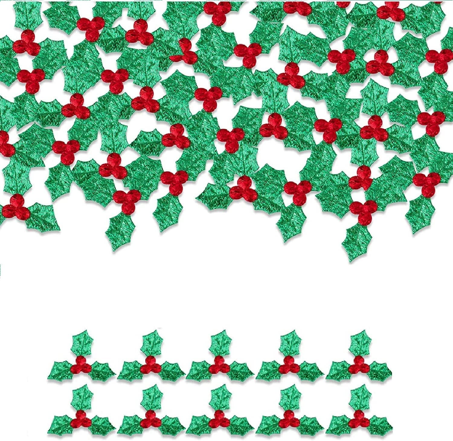 BUZIFU 100 PCS Triple Leaf Holly Berries Embellishments Mini Christmas ...