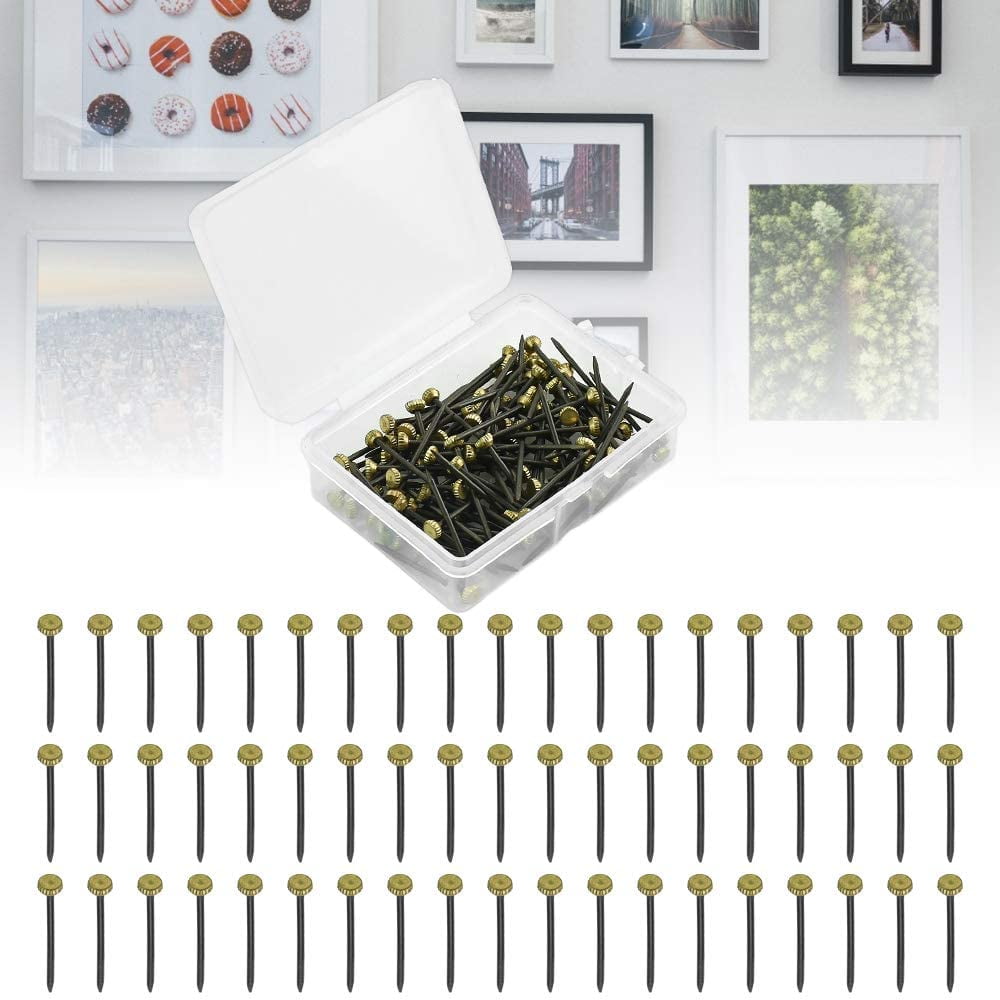 BUZIFU 120pcs Picture Pins Brass Head Hanging Wall Pins Heavy Duty ...