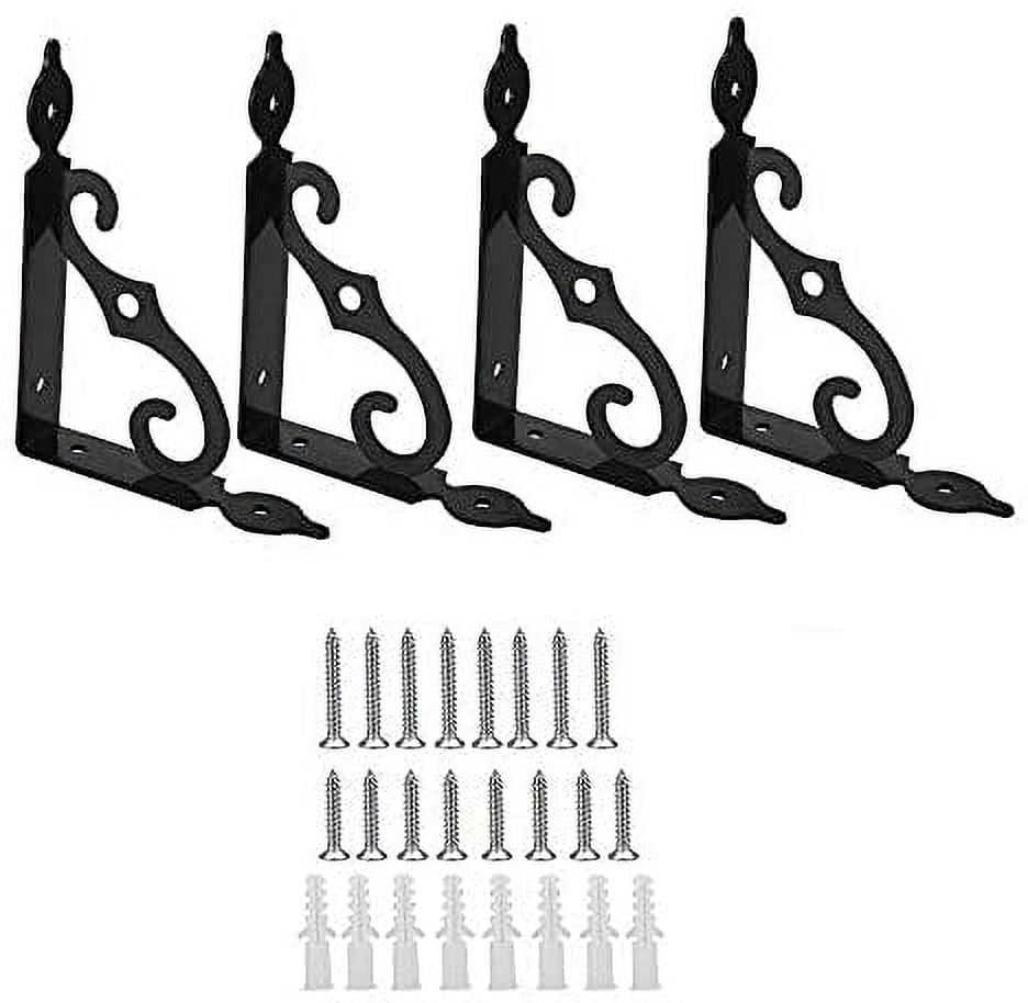 BUZIFU 140mm x 110mm Black Iron Shelf Brackets, 4 Pack, Decorative ...