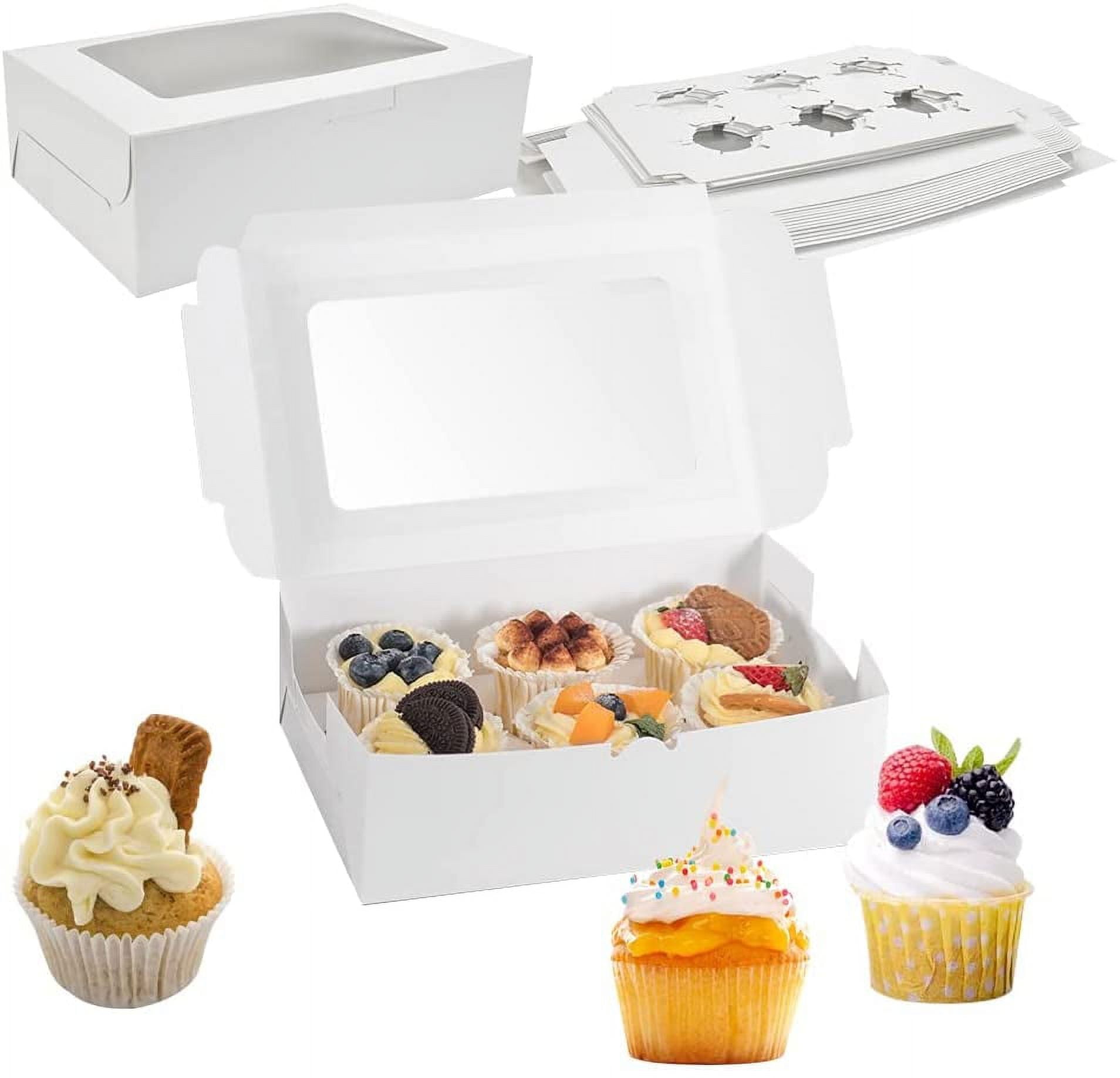 BUZIFU 15 Pcs Cupcake Boxes, 6 Hole Cupcake Box White Bakery Box Muffin ...