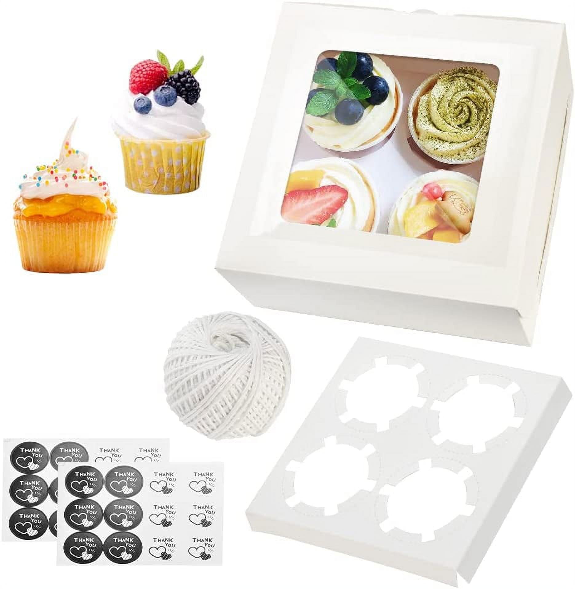 BUZIFU 20 Packs 4 Hole Cupcake Boxes with Window, Bakery Boxes for ...