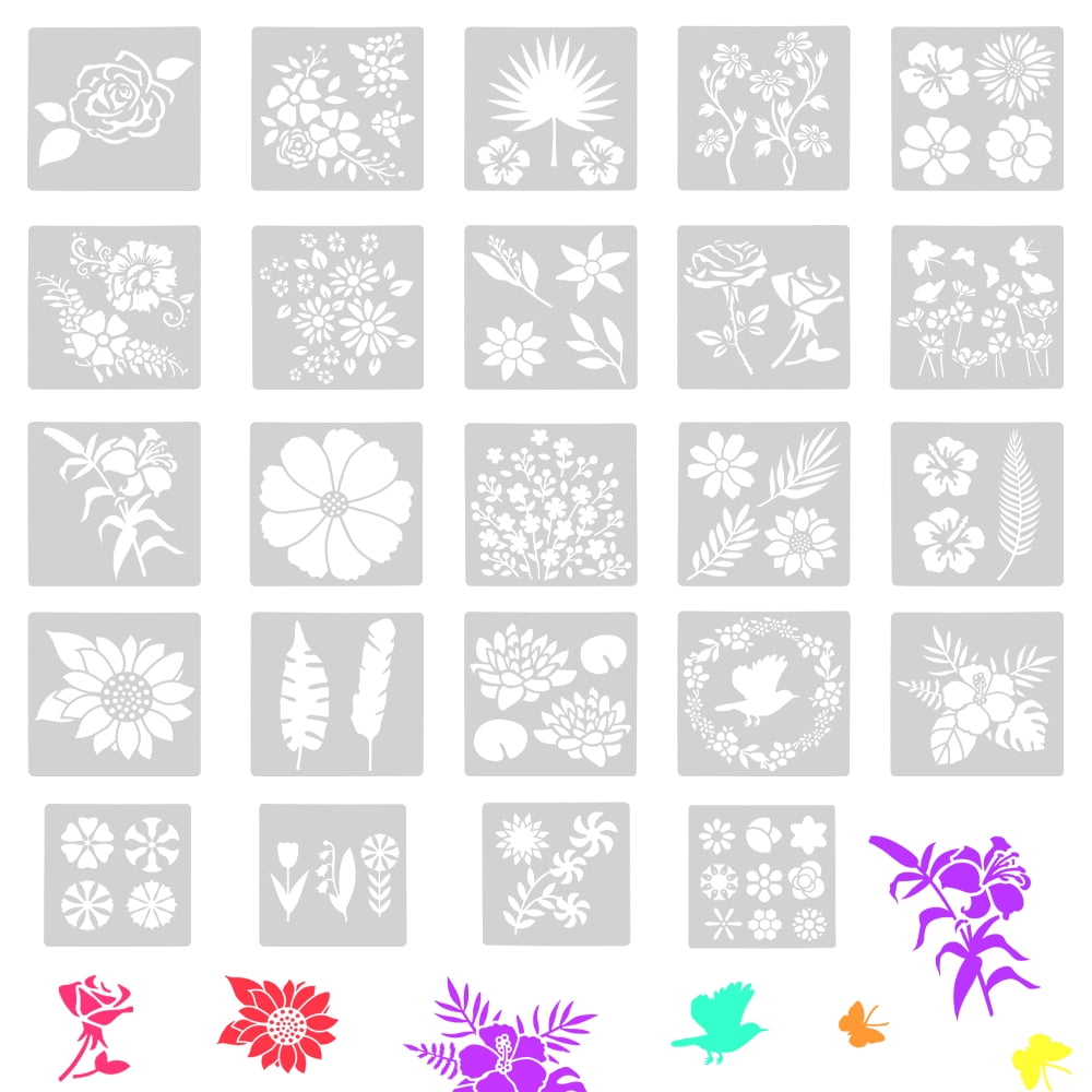 BUZIFU 24 Pieces Flower Stencils Bird Floral Stencils for Painting on ...