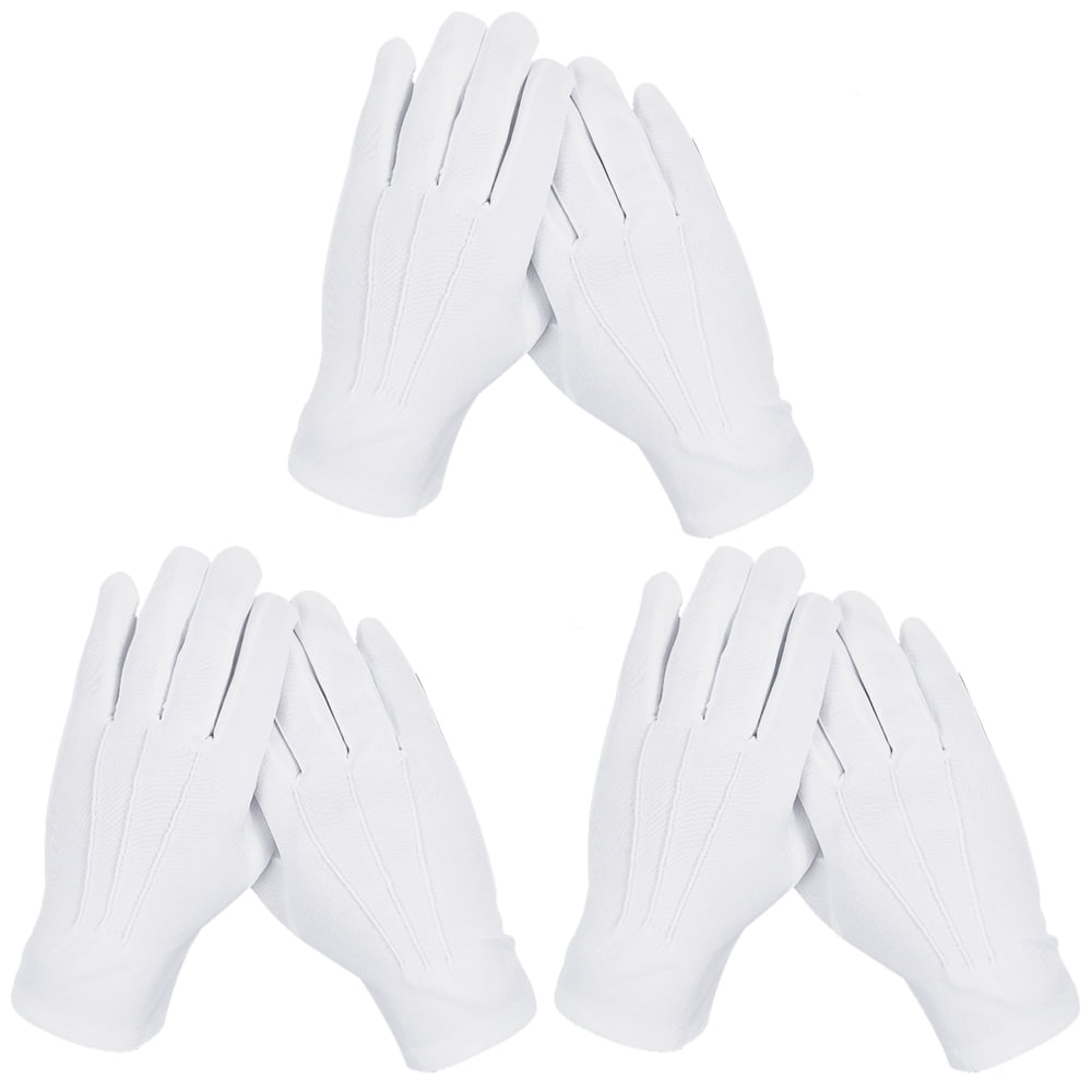 BUZIFU 3 Pairs Nylon Cotton White Gloves Breathable White Stitched ...