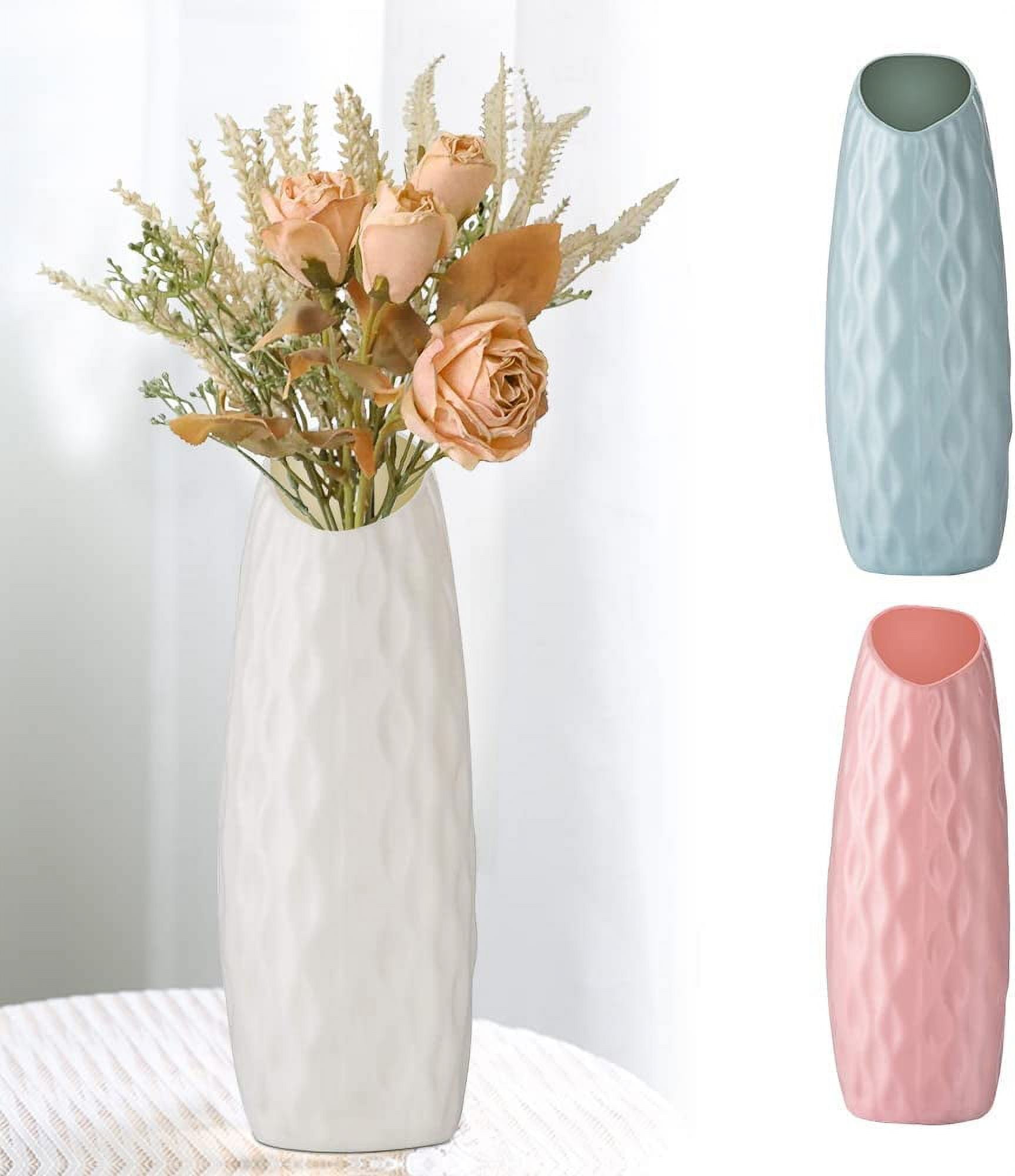 BUZIFU 3 Pcs Plastic Vases Ceramic Look Plastic Vase Geometric Floral ...