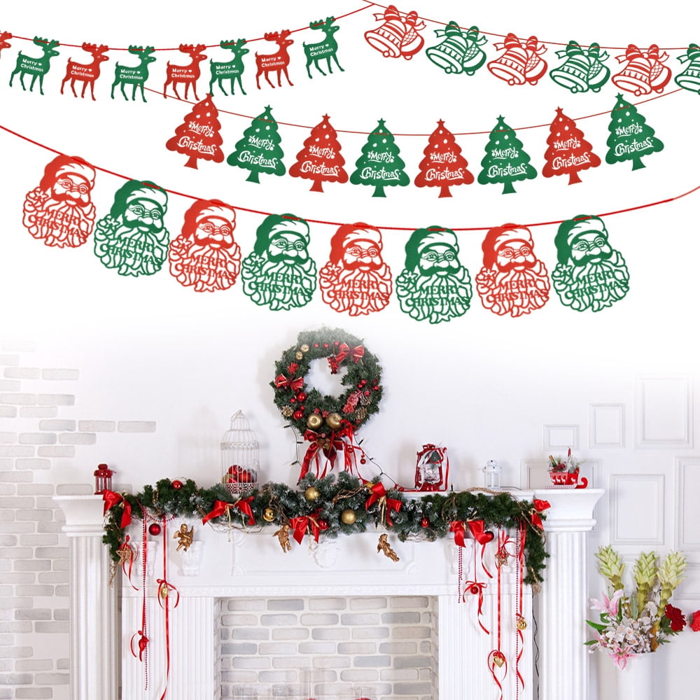 BUZIFU 4 PCS Christmas Bunting Banner Garlands Pennant Fabric Xmas ...