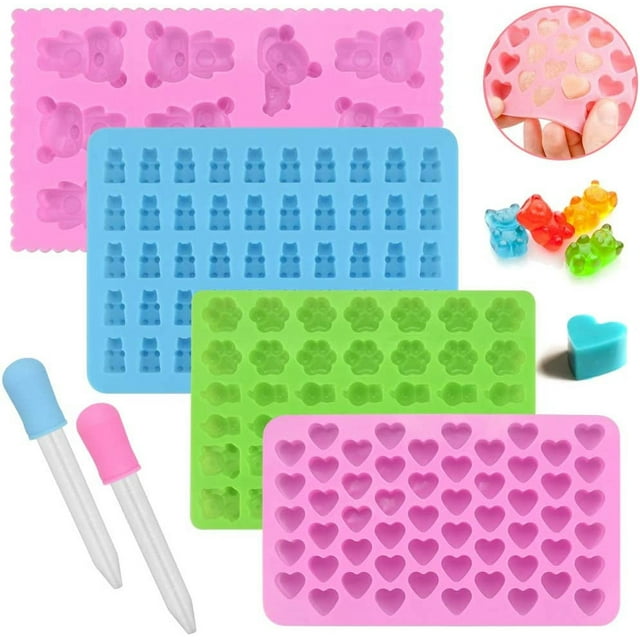 BUZIFU 4-Pack Silicone Candy Molds, Mini Gummy Bear, Ice Cube Trays ...