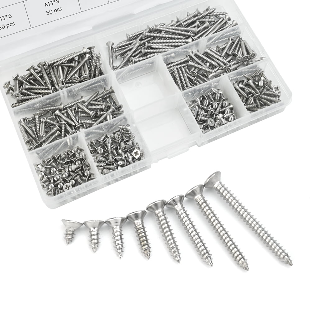 BUZIFU 400 Pcs M3 Self-Tapping Screws Kit Stainless Steel Lock Nut Wood ...