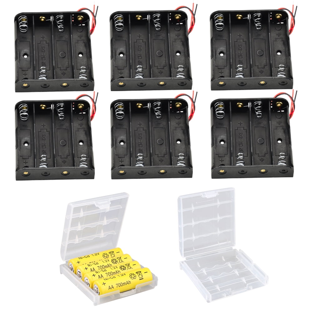 BUZIFU 6 PCS 4 AA Battery Holder with Leads & 2 PCS Plastic Battery ...