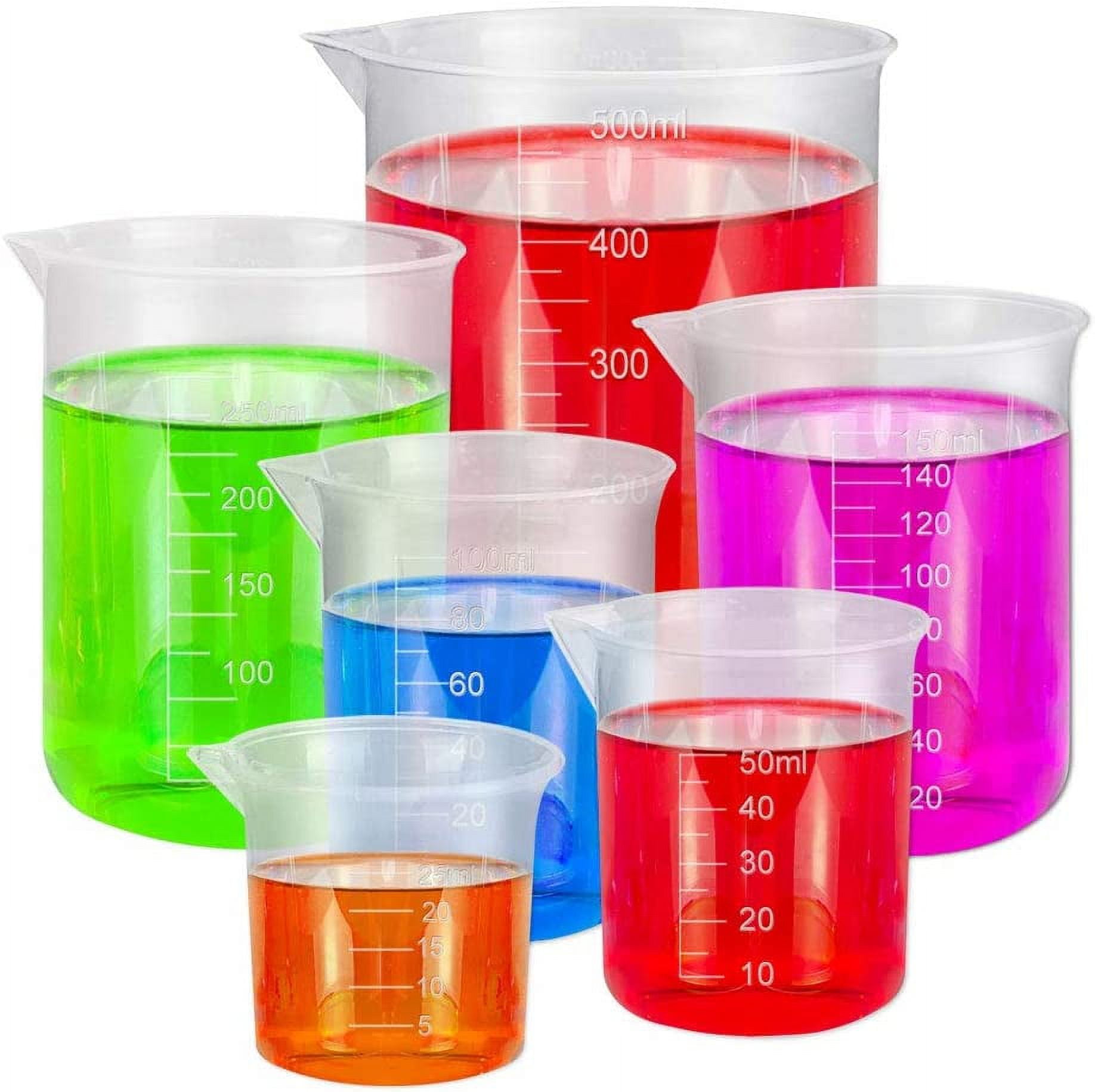 BUZIFU Plastic Measuring Cups, 6 Pack Graduated Beakers, 25ml to 500ml ...