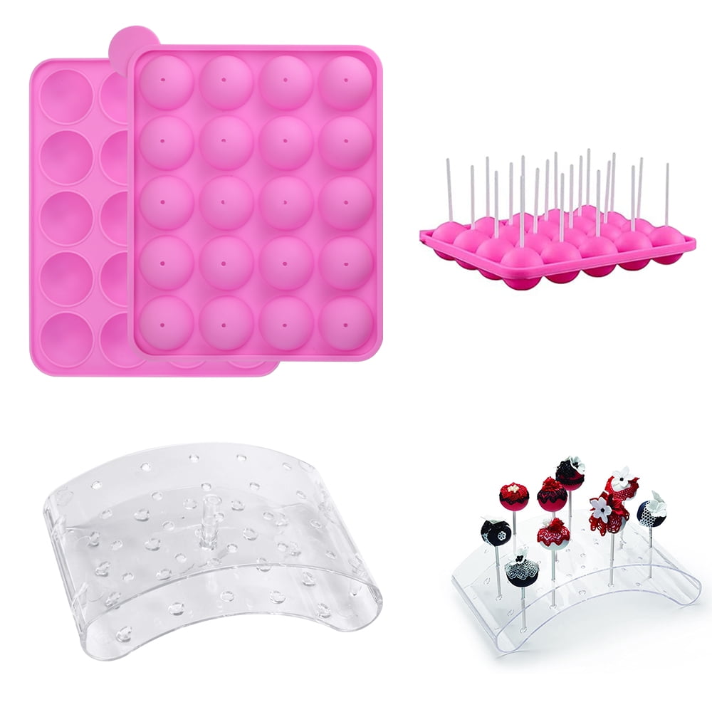 BUZIFU Cake Pop Mould Set with 2 Pcs Silicone Lollipop Molds 120 Pcs ...
