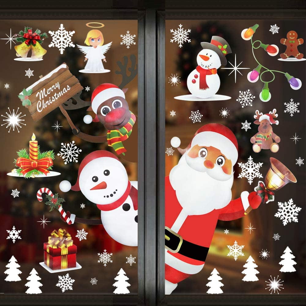 BUZIFU Christmas Window Stickers Christmas Wall Clings Xmas Window Door ...