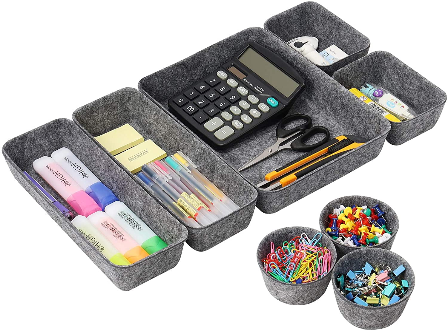 BUZIFU Desk Supplies Organisers, 8 Set Felt Drawer Organisers Dividers ...