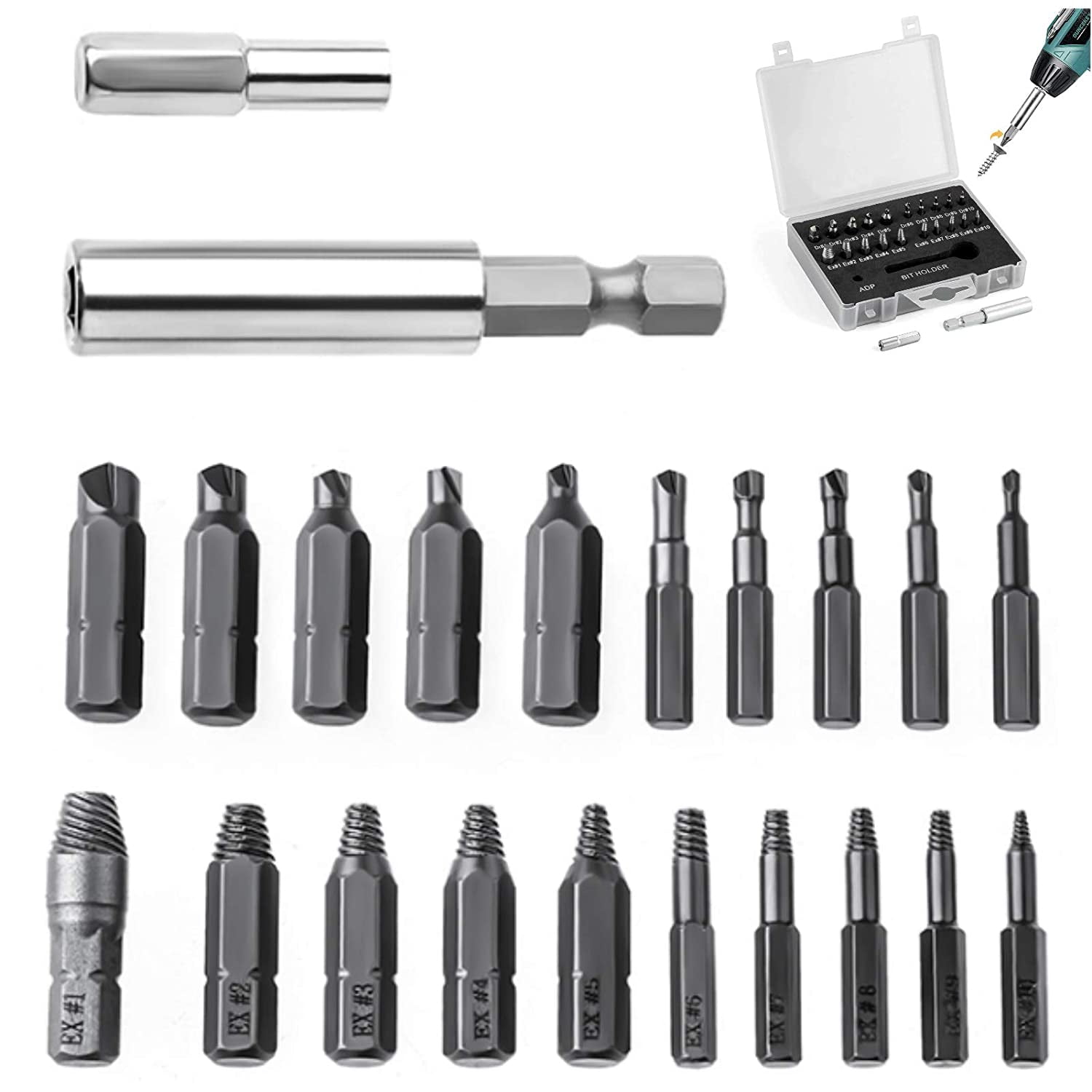 BUZIFU Screw Extractor 22 PCS Broken Screw Removal Tool with Damaged ...