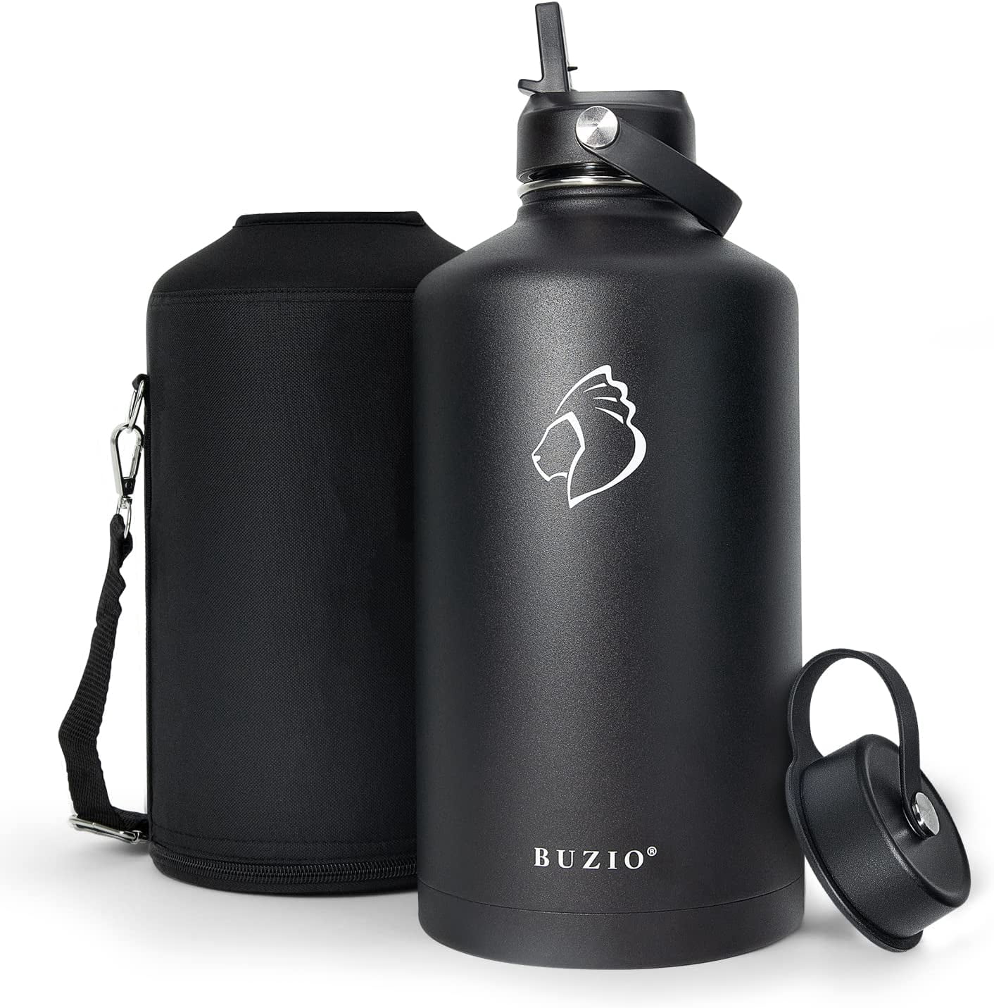 BUZIO 128 oz Insulated Water Bottle with Straw Lid and Flex Cap, Vacuum ...
