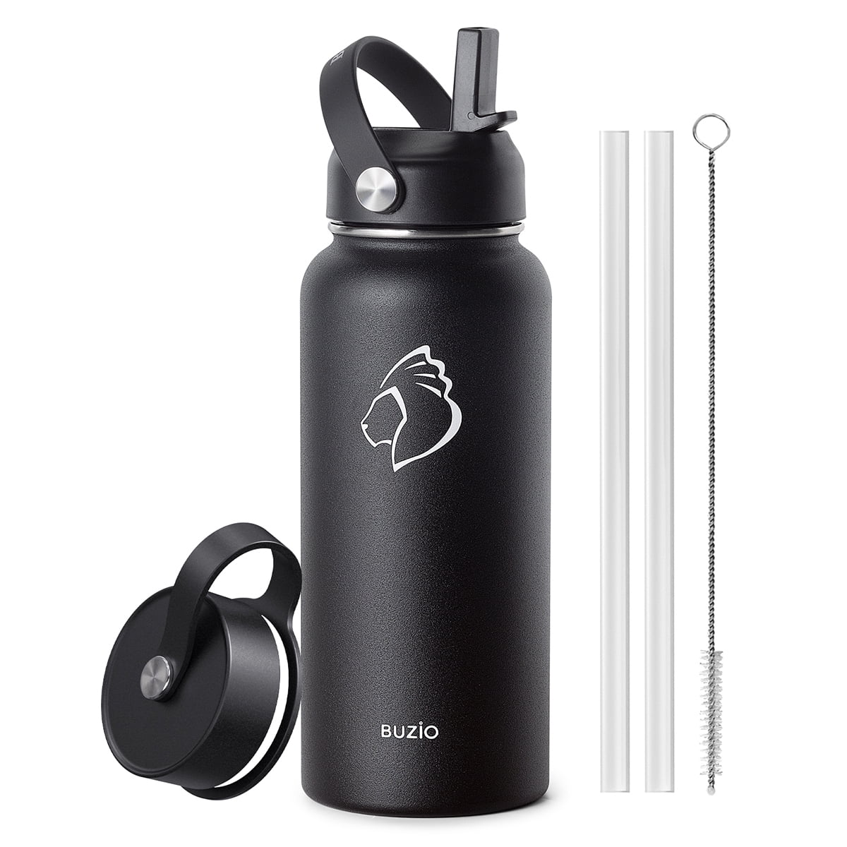 BUZIO 32 oz Insulated Water Bottle with Straw Lid and Flex Cap, Vacuum Stainless Steel Water ...