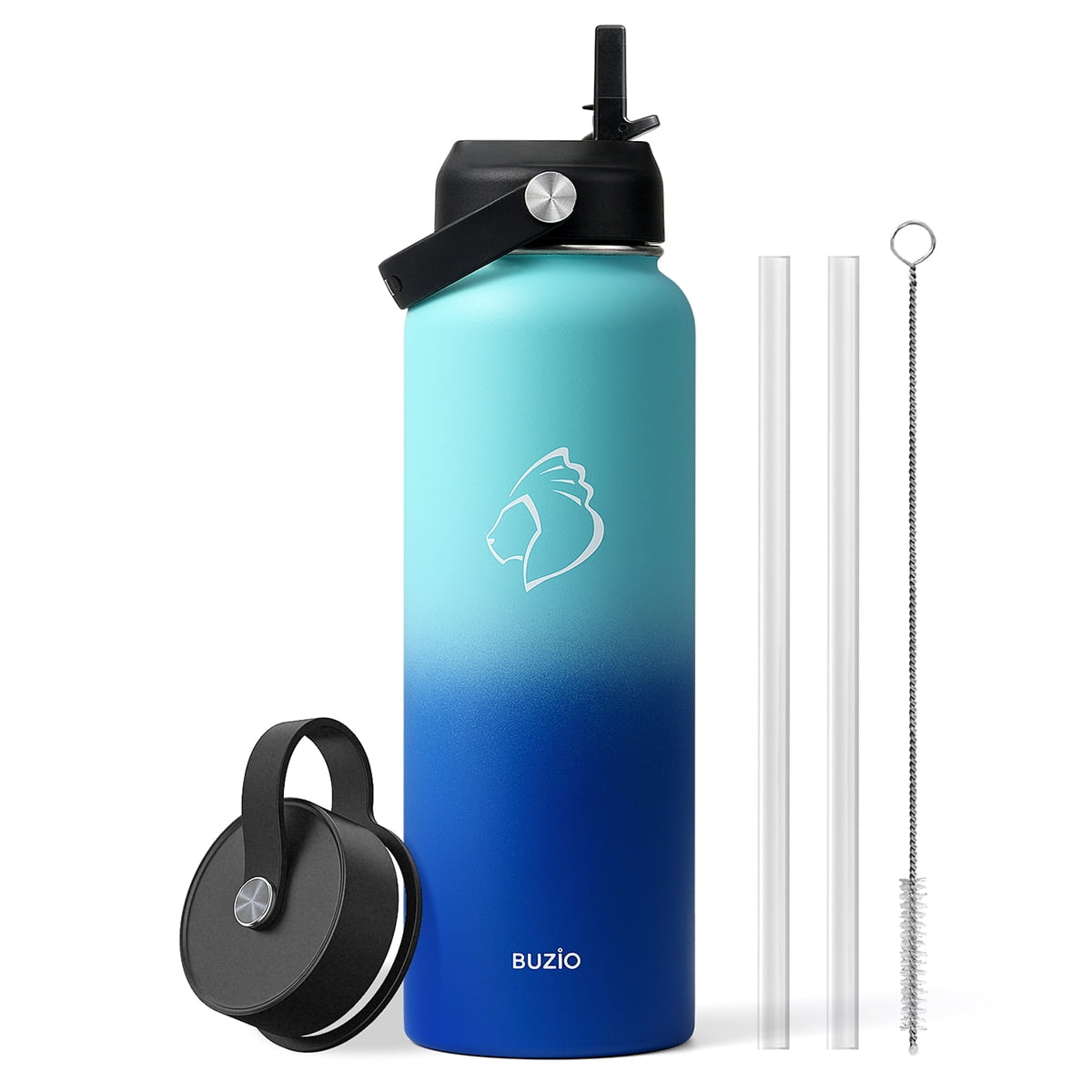 BUZIO 40 oz Insulated Water Bottle with Straw Lid and Flex Cap, Vacuum ...