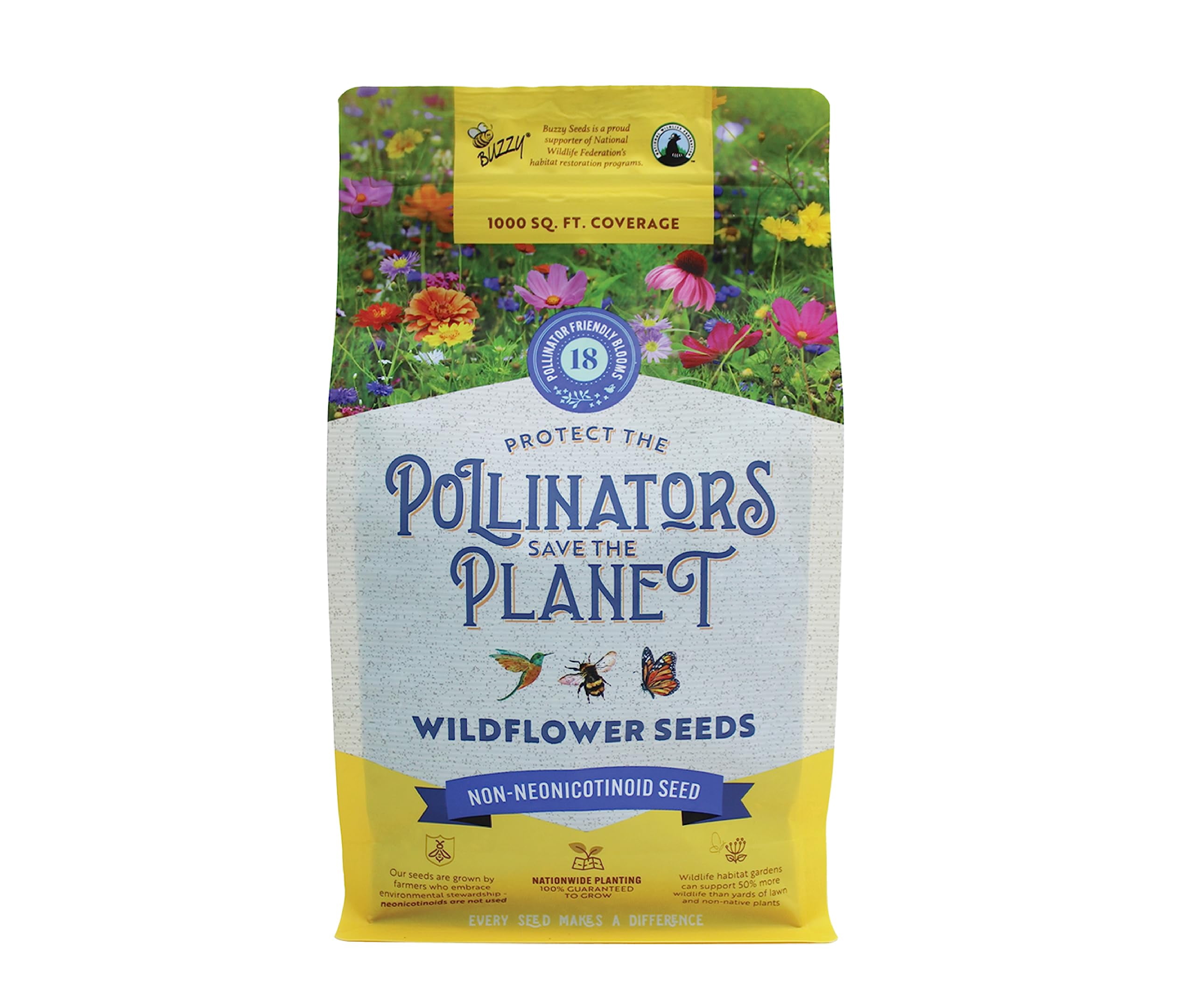 BUZZY Wildflower Pollinator Seed Mix (1lb Bag), 18 Pollinator-Friendly Varieties, Protect The ...