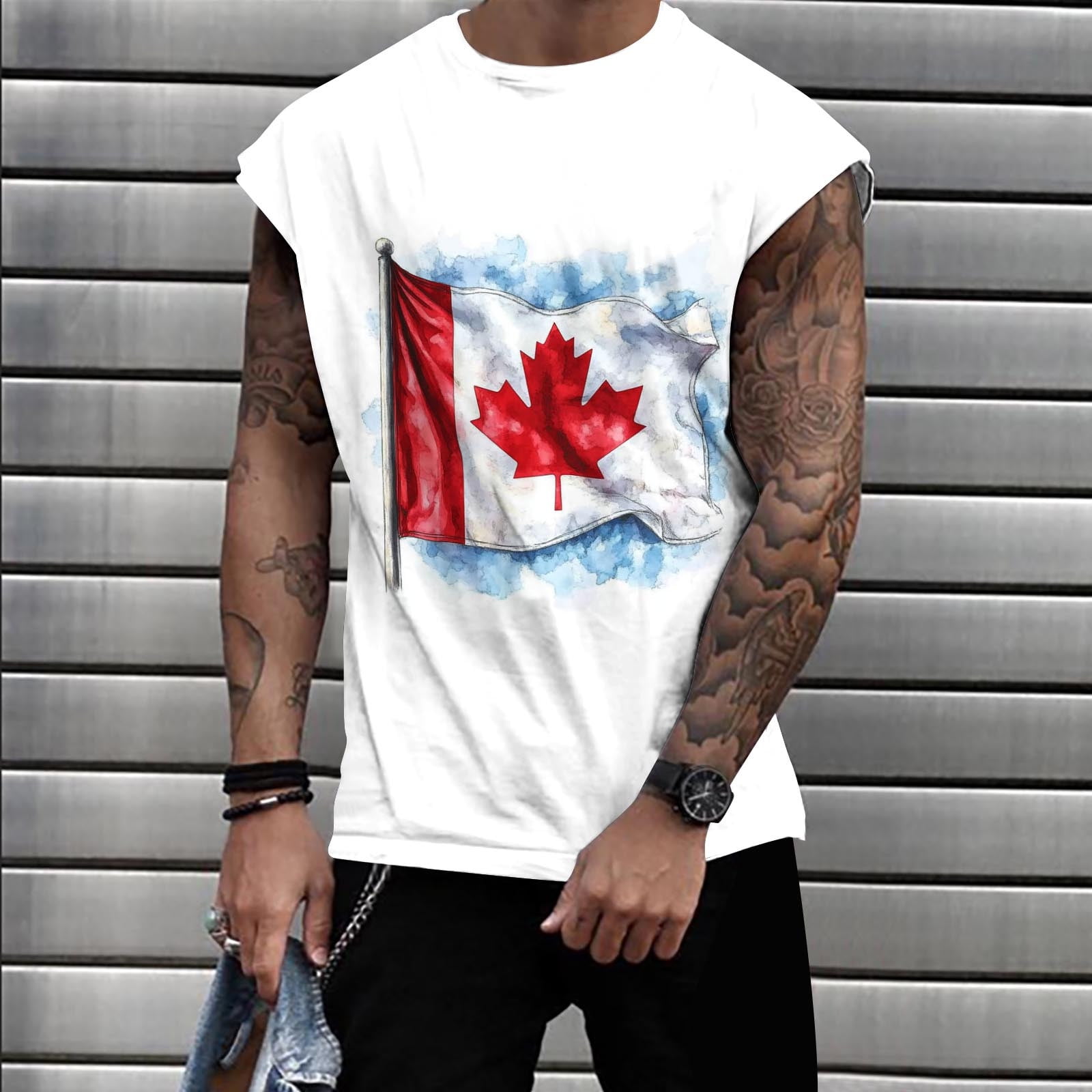 BV0FAR Men's Canada Flag Tank Tops 3D Print Maple Leaf Graphic Tees ...