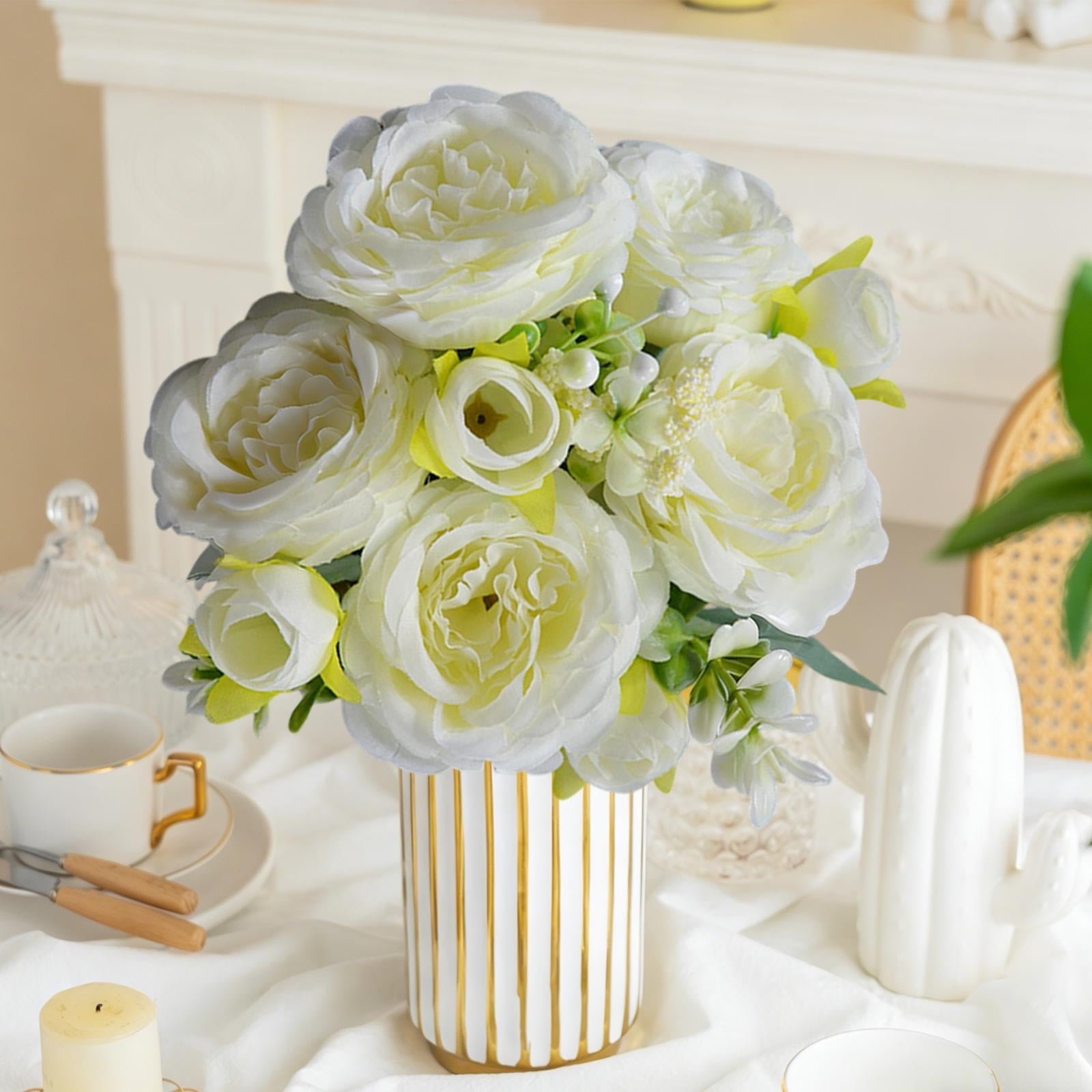 BVEBJDX 5 Branches Philippos Rose Bouquet Simulated Silk Flower Rose ...