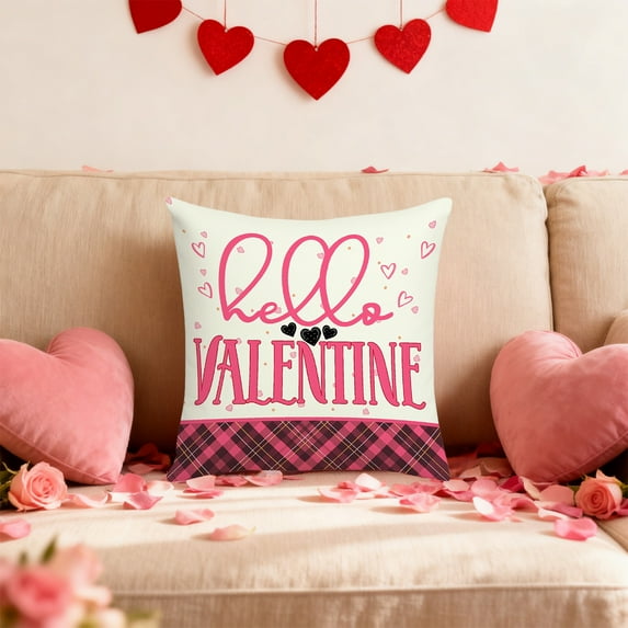 BVEBJDX Black And P-ink Plaid With Adorable Heart Valentines Day ...