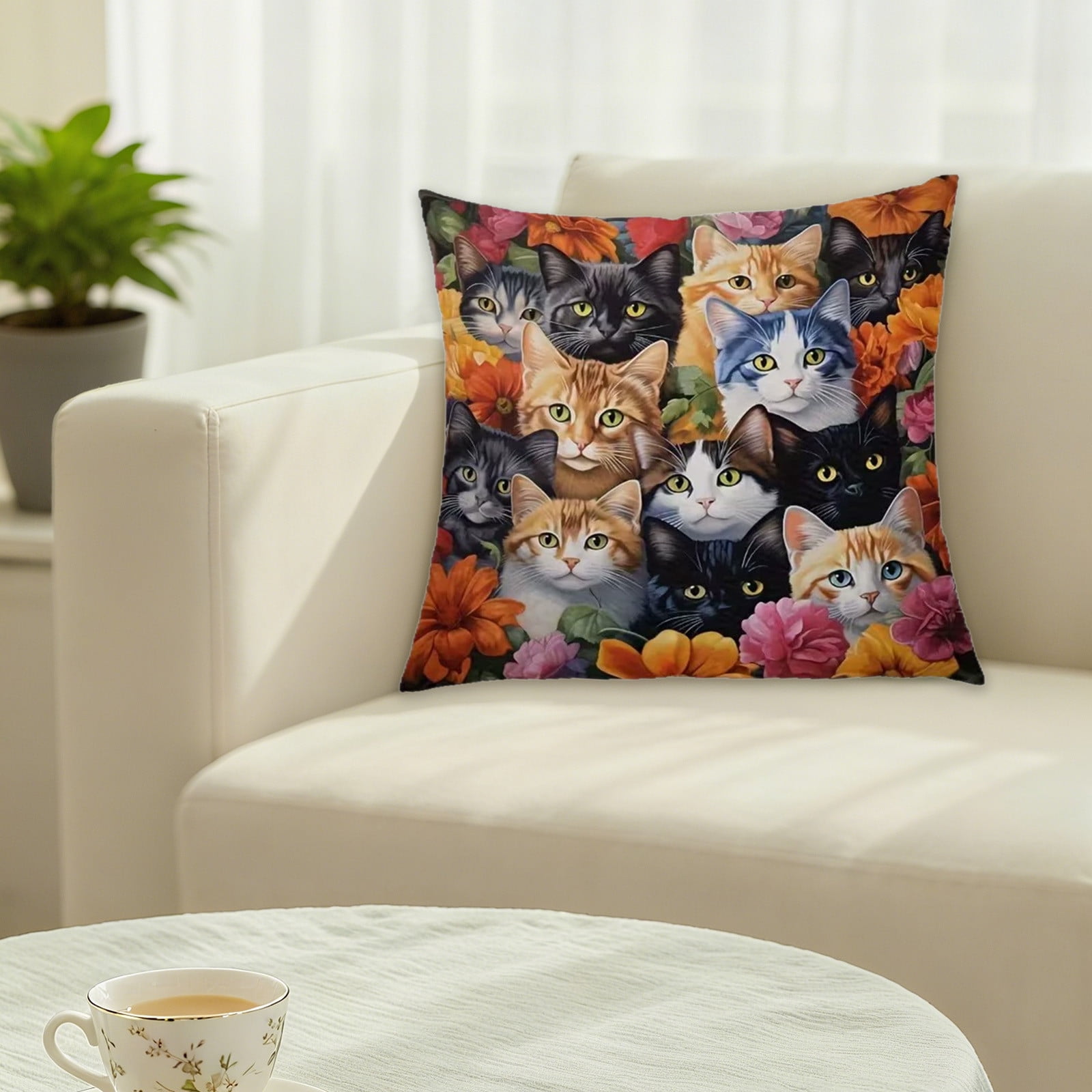 BVEBJDX Cartoons Cats Printed Pillow Cover Linen Pillow Cover Sofa ...