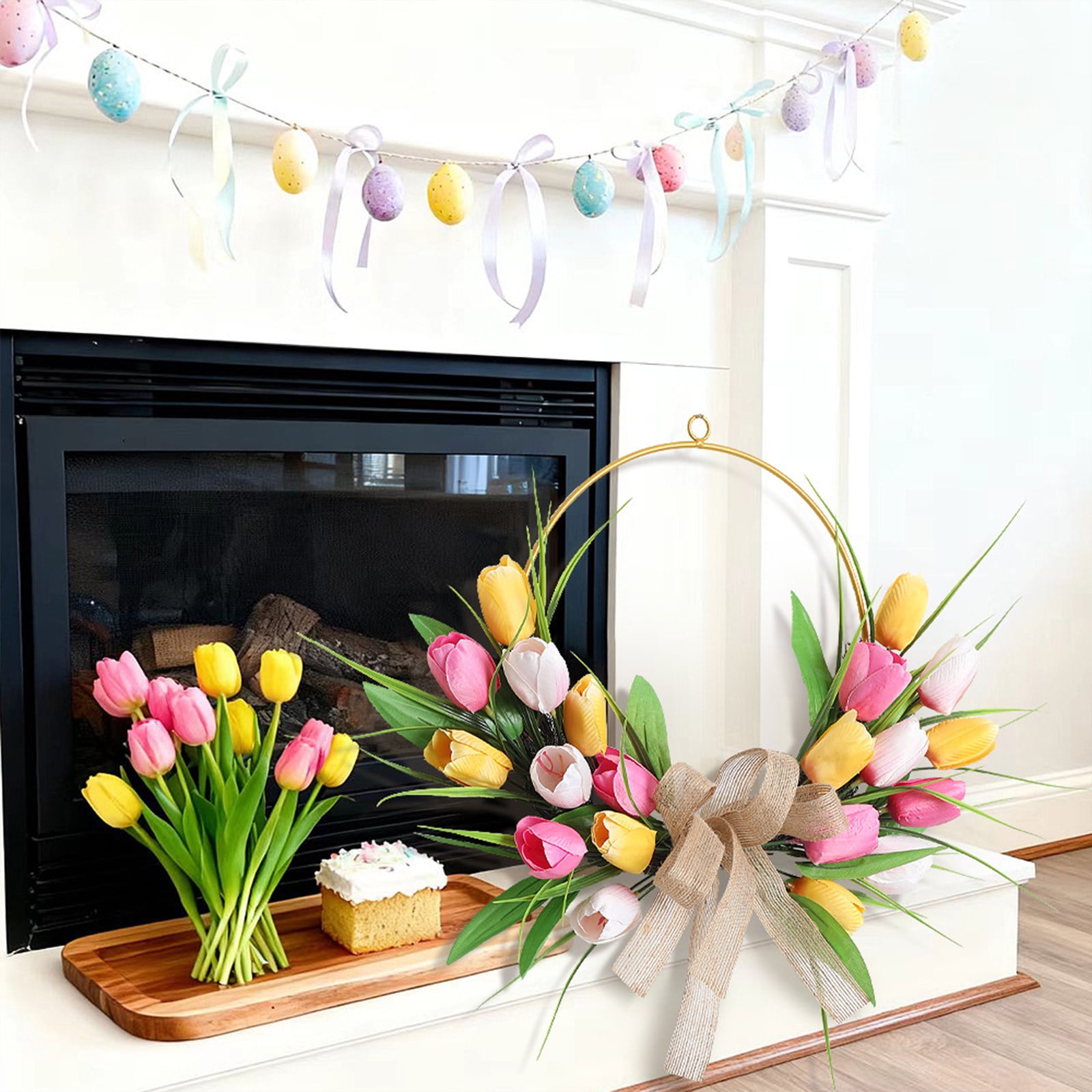 BVEBJDX Easter Artificial Tulips Wreath Wrought Iron Door Knocker Home ...